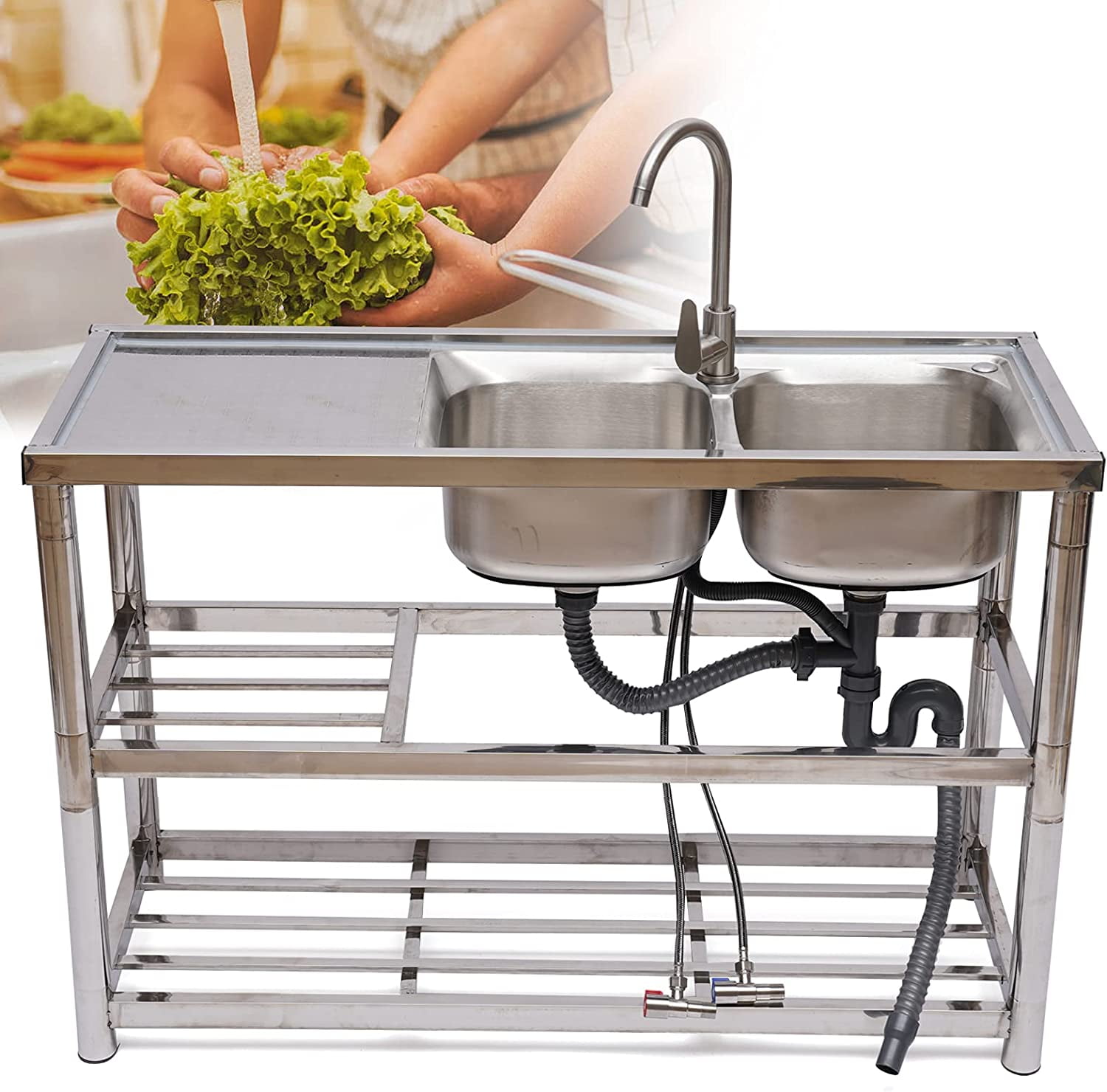 WUZSTAR Double Bowl Stainless Steel Utility Sink for Restaurant ...
