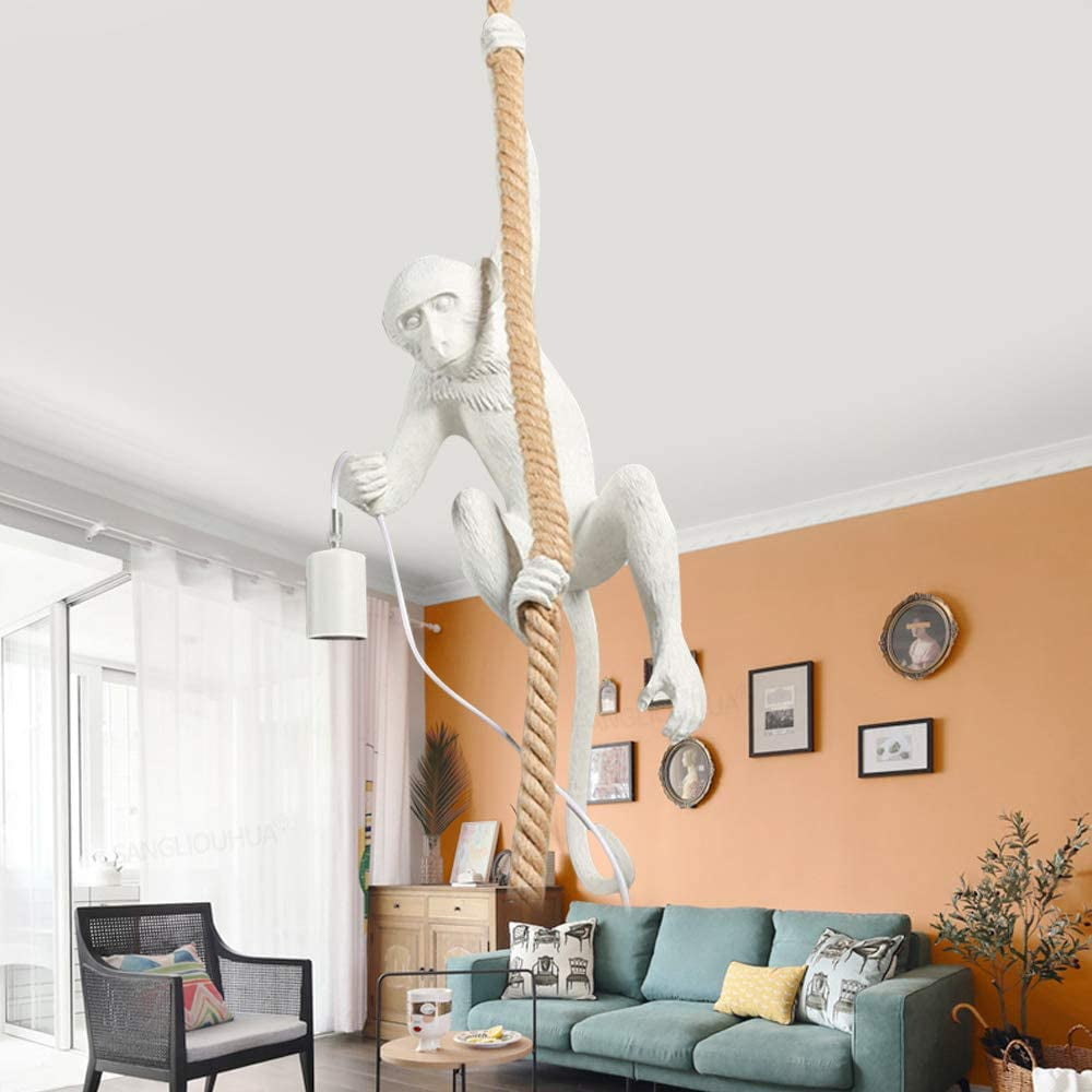 WUZSTAR Pendant Light Creative Hemp Rope Monkey Hanging Lamp Vintage ...