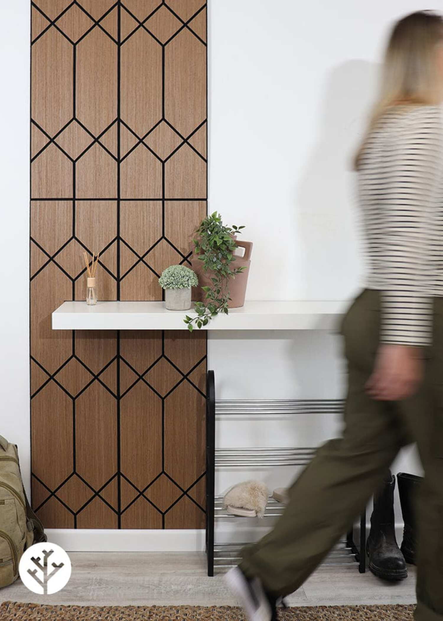 WVH Oak Art Deco Geometric Wood Veneer Acoustic Felt Backing Wall ...