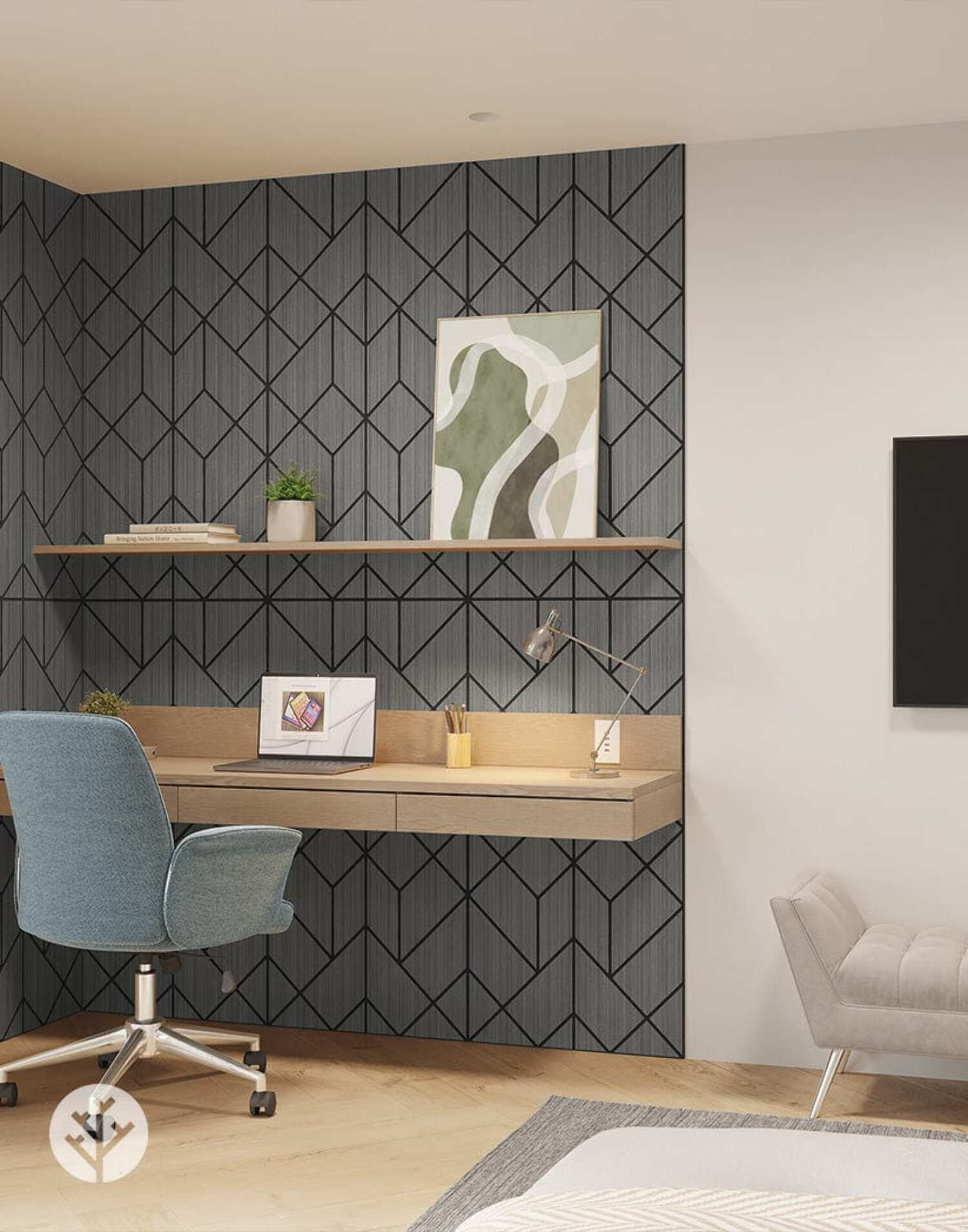 WVH Smoked Oak Prism Geometric Wood Veneer Acoustic Felt Backing Wall ...