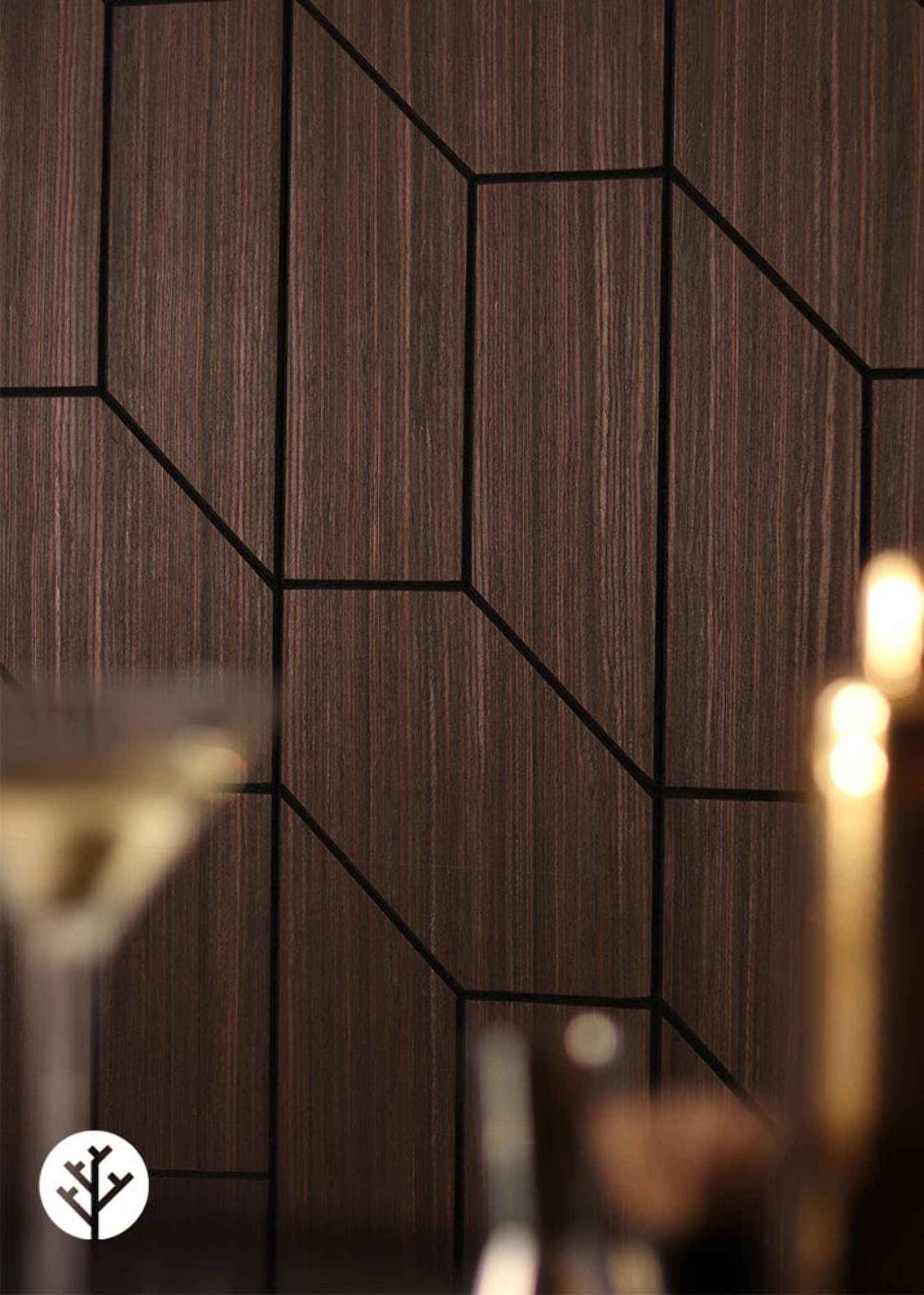 WVH Walnut Trapeze Geometric Wood Veneer Acoustic Felt Backing Wall ...