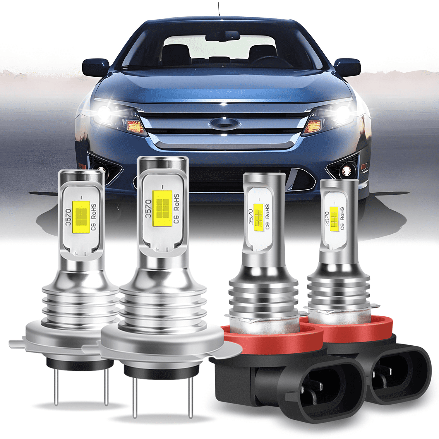 WVKVII For 2006-2016 Ford Fusion LED Headlight Bulbs H7 High Beam H11 ...