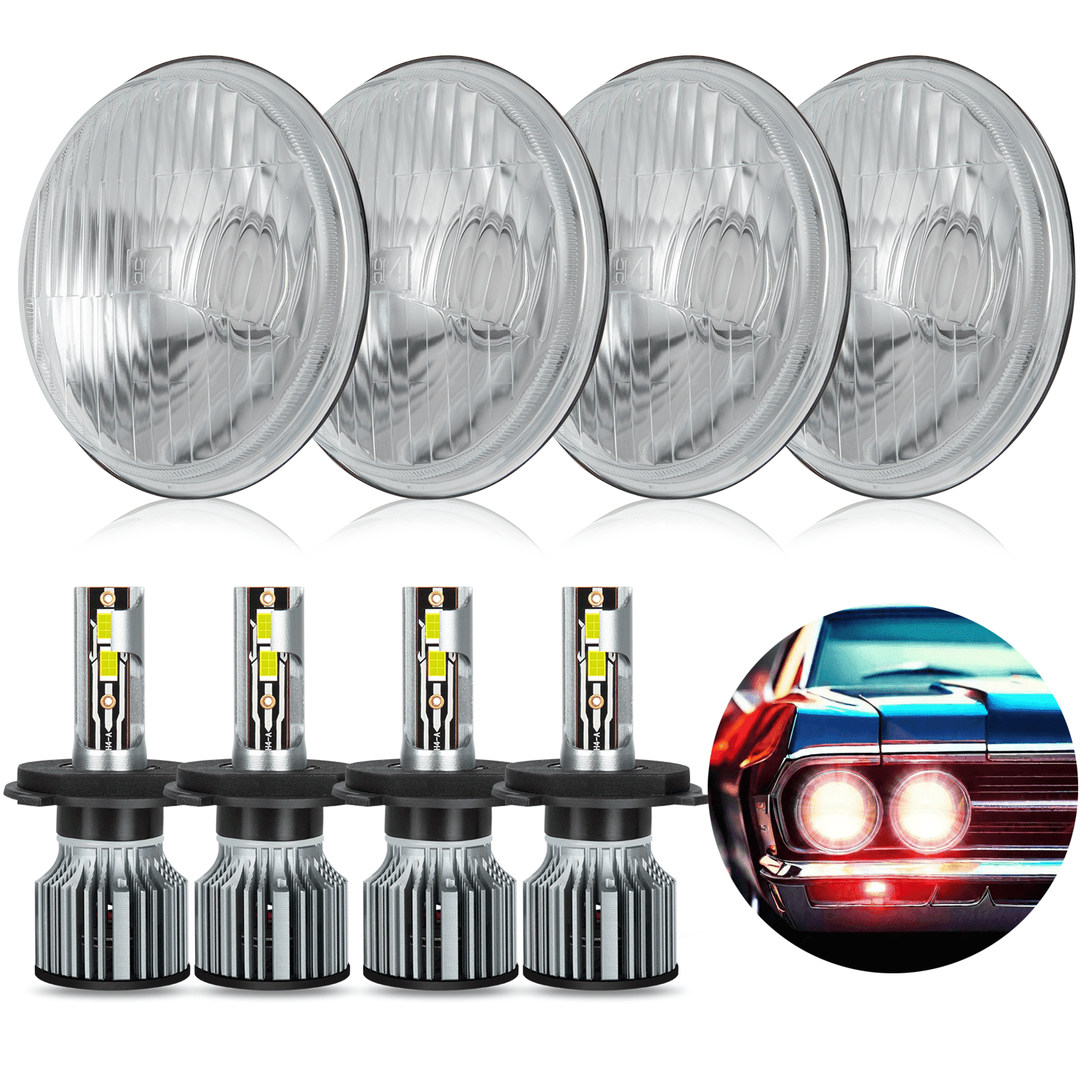 WVKVII For Datsun 510 620 710 810 4PCS 5.75" Round LED Headlights Halo ...