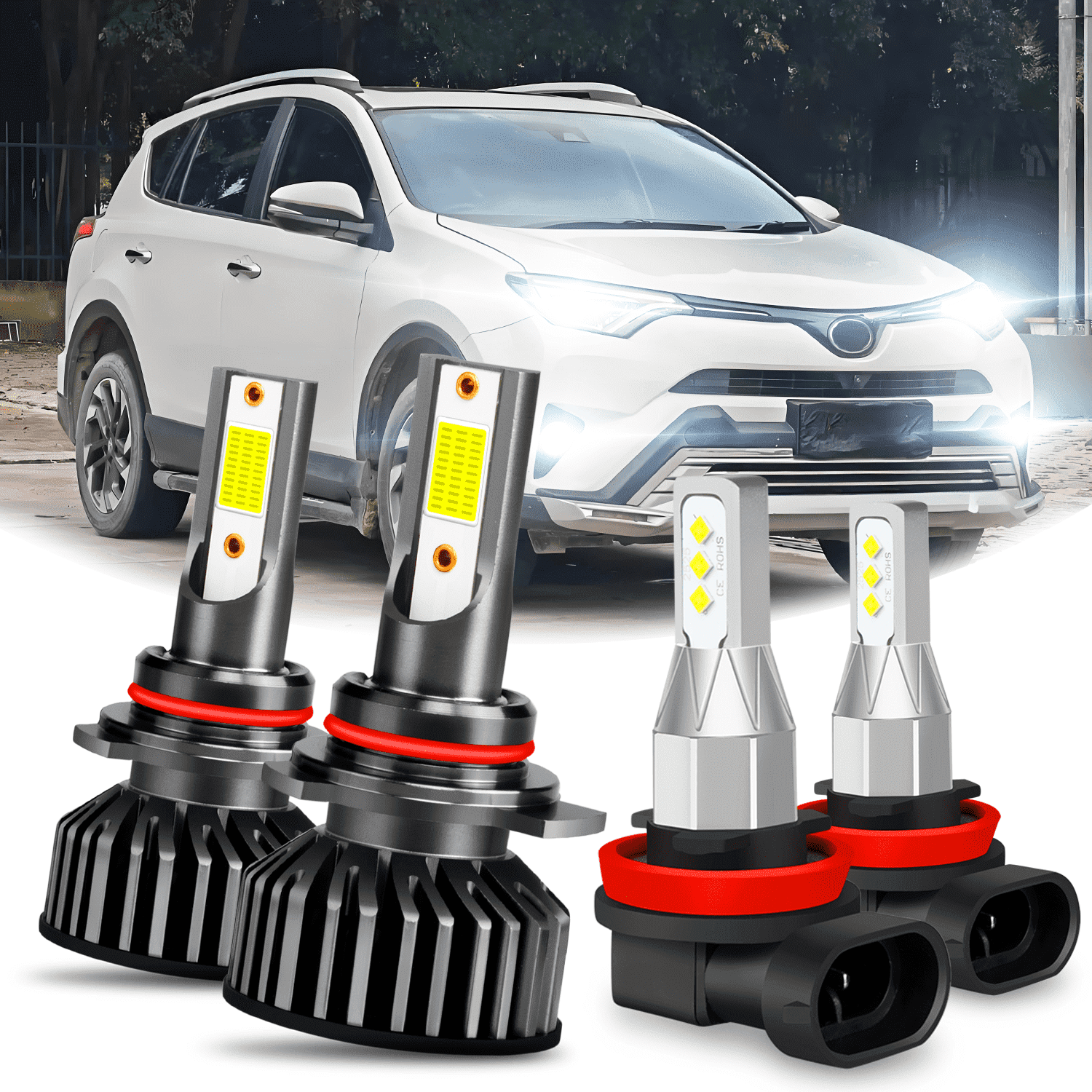 WVKVII For Toyota RAV4 2016-2019 LED Headlight +Fog Light Bulbs 4x Combo 9012+H11 - Walmart.com