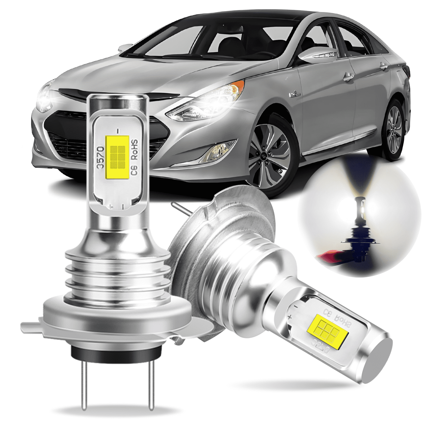 WVKVII H7 LED Headlight Bulbs High and Low Beam for Hyundai Sonata 2011 ...