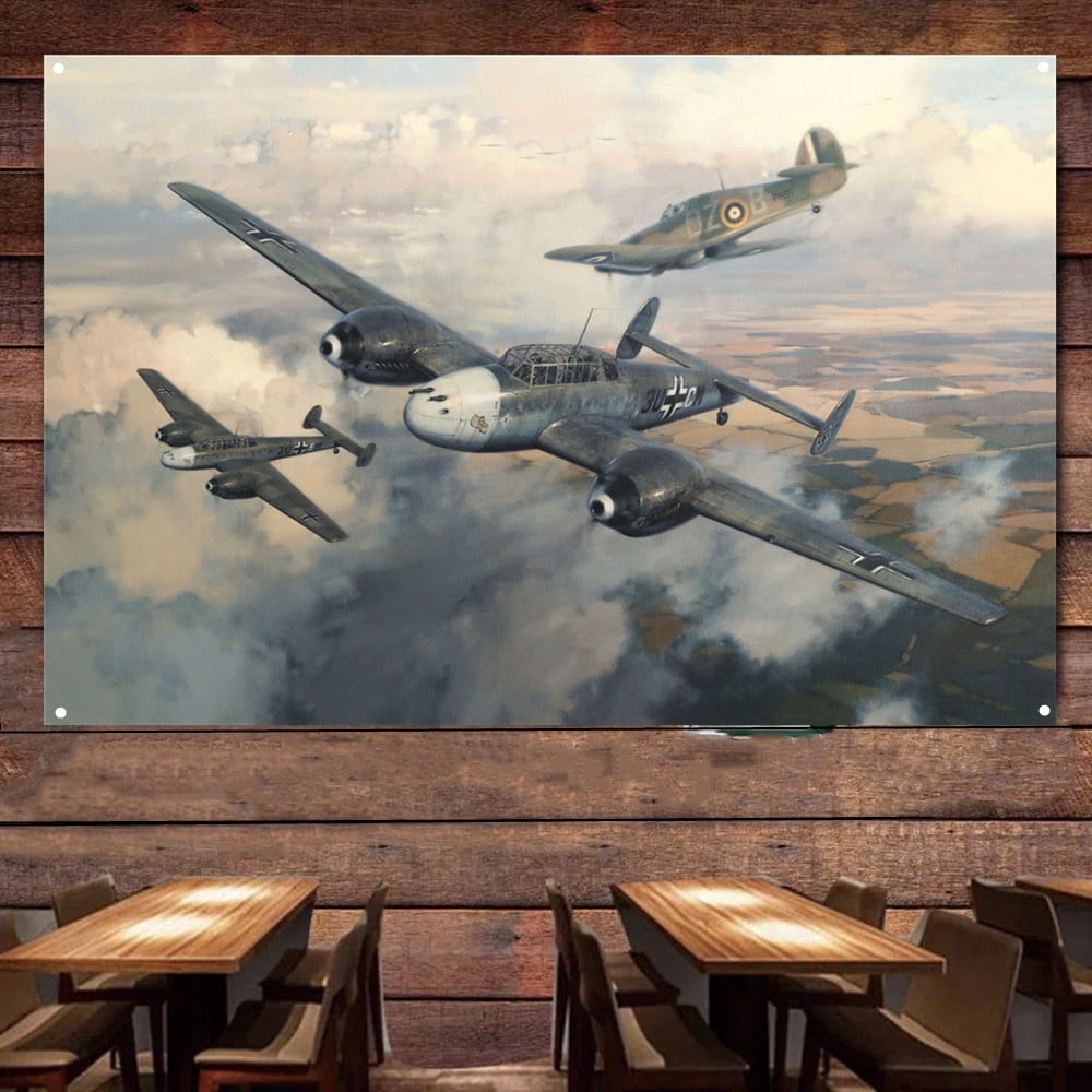 WW II Bf-110 Bomber Fighter Jet Banner Wall Art Canvas Banner - 38" x ...
