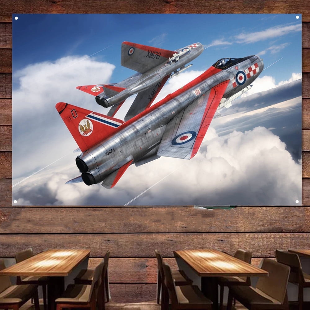 WW II Lightning F.1A Fighter Jet Banner & Flag - Aviation Military Wall ...