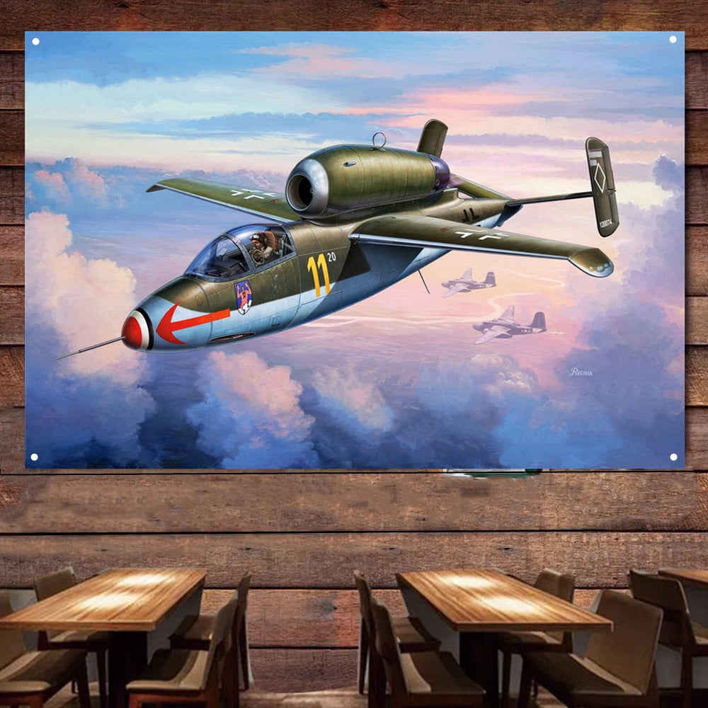 WW II He 162A Spatz Fighter Jet Tapestry Wall Art Decor - 38" x 57 ...