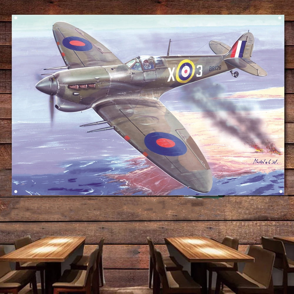 WW II Spitfire Mk.Vc Fighter Jet Tapestry Wall Art Decor - Attack ...