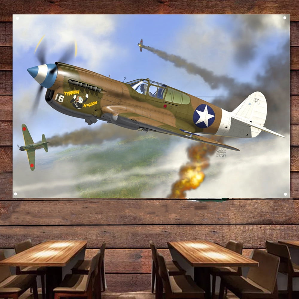 WW II US P-40E Warhawk Fighter Jet Room Wall Decor - 38" x 57" Attack ...
