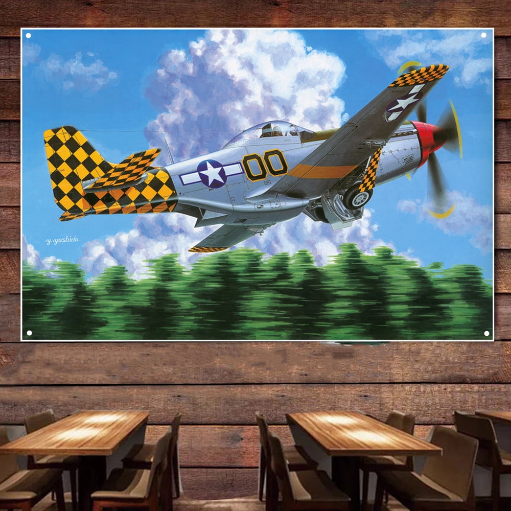 WW II US P-51D Mustang 'Checker Tail Clan' Fighter Jet Tapestry Wall ...