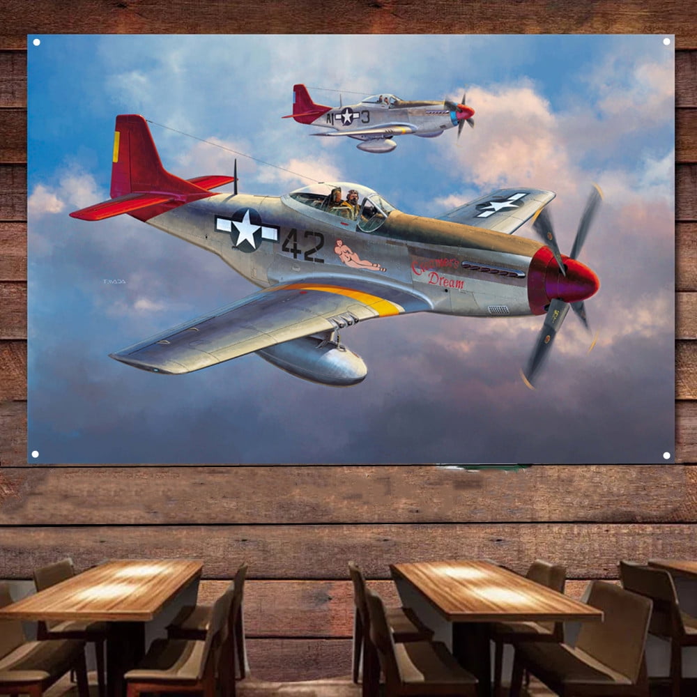 WW II US P-51D Mustang Fighter Jet Banner Wall Art Canvas Banner ...