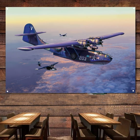 WW II US PBY-5A Catalina Fighter Jet Poster and Canvas Print Art Banner ...