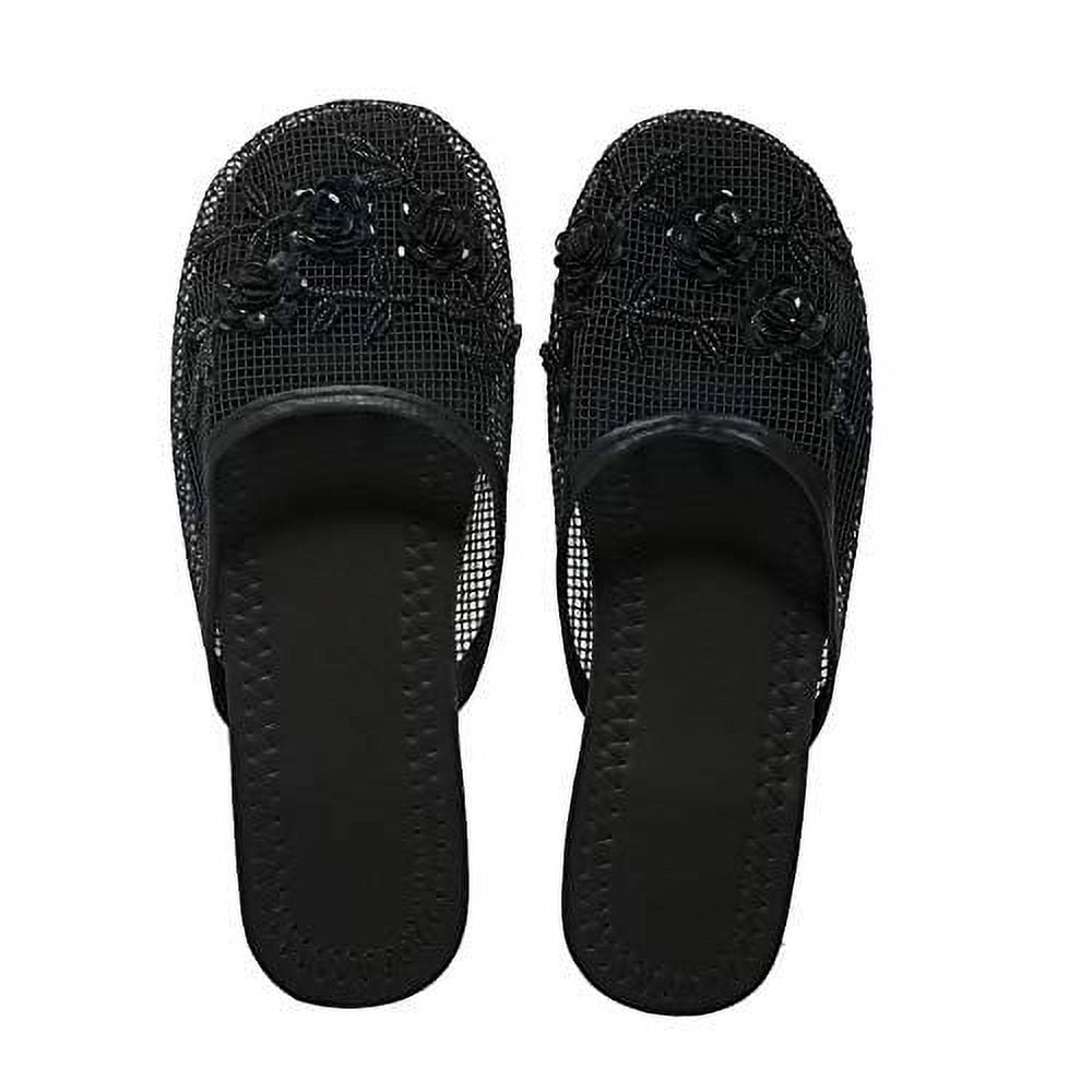 Trendy Women's Beaded Orchid Mesh Slippers with Sequin - Breathable ...