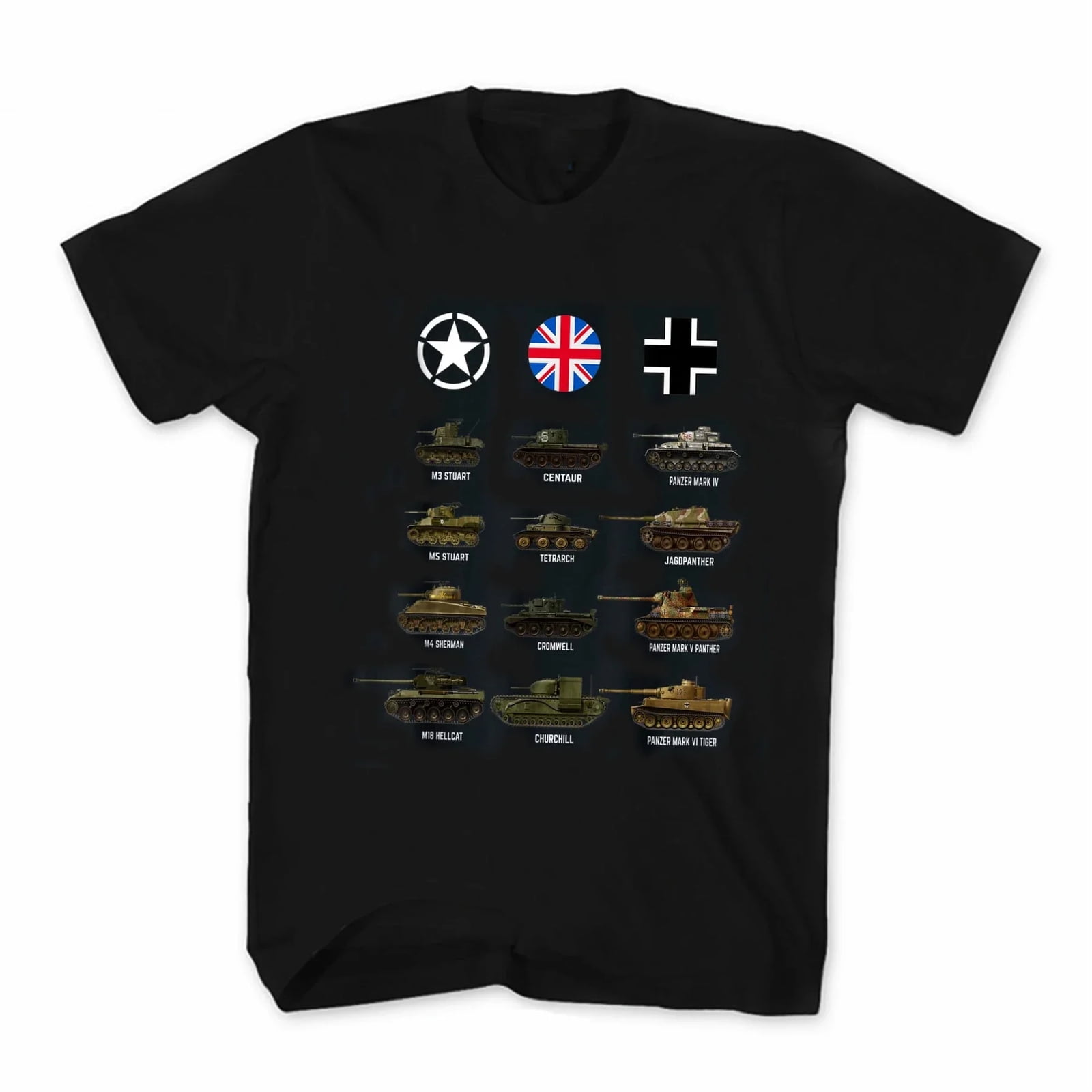 WW2 Axis and Allies Panzer Sherman Tiger Panther Tank T-Shirt 100% ...
