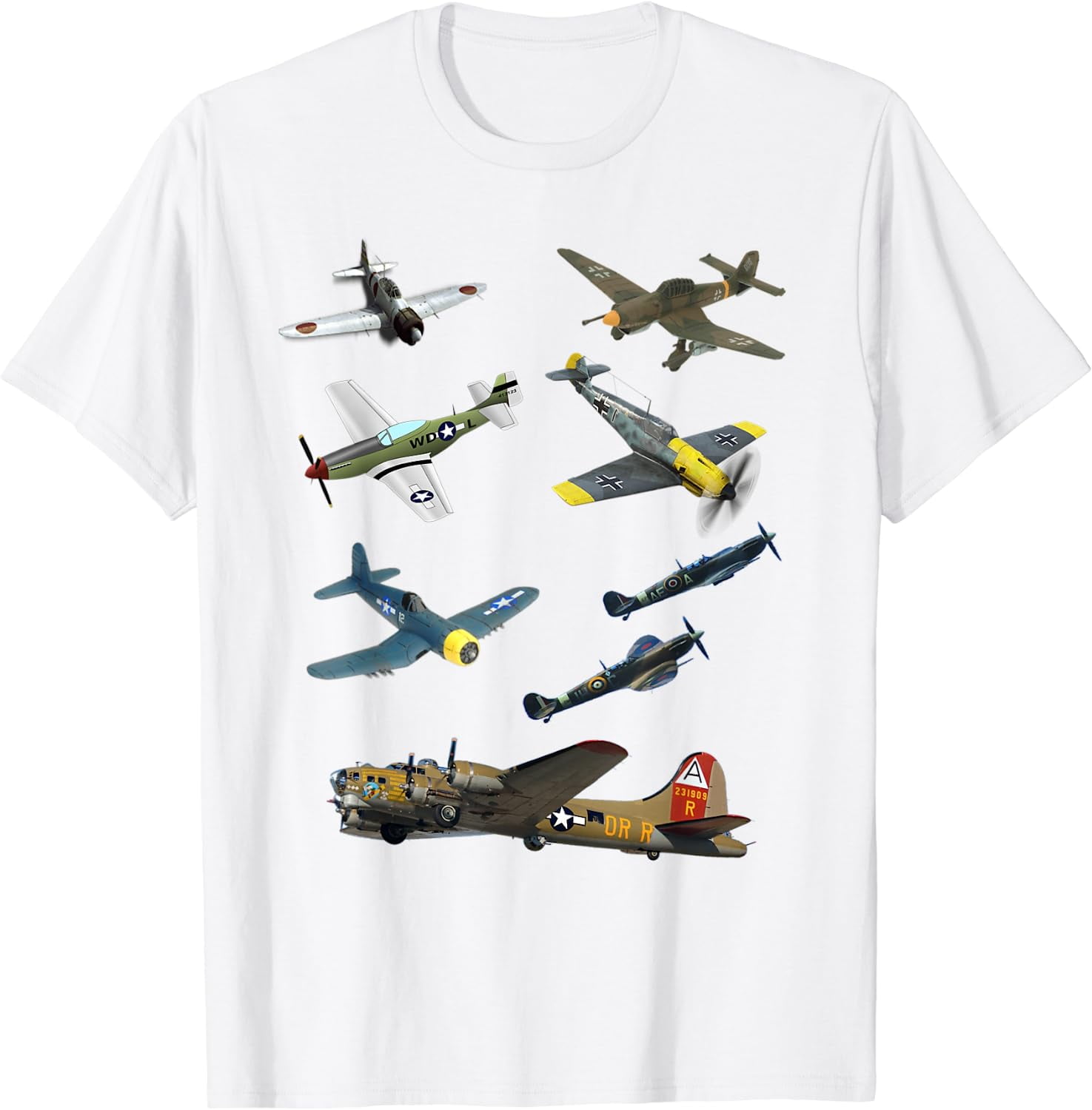 WW2 Planes Warbirds P51 Mustang Spitfire Messerschmitt T-Shirt White ...
