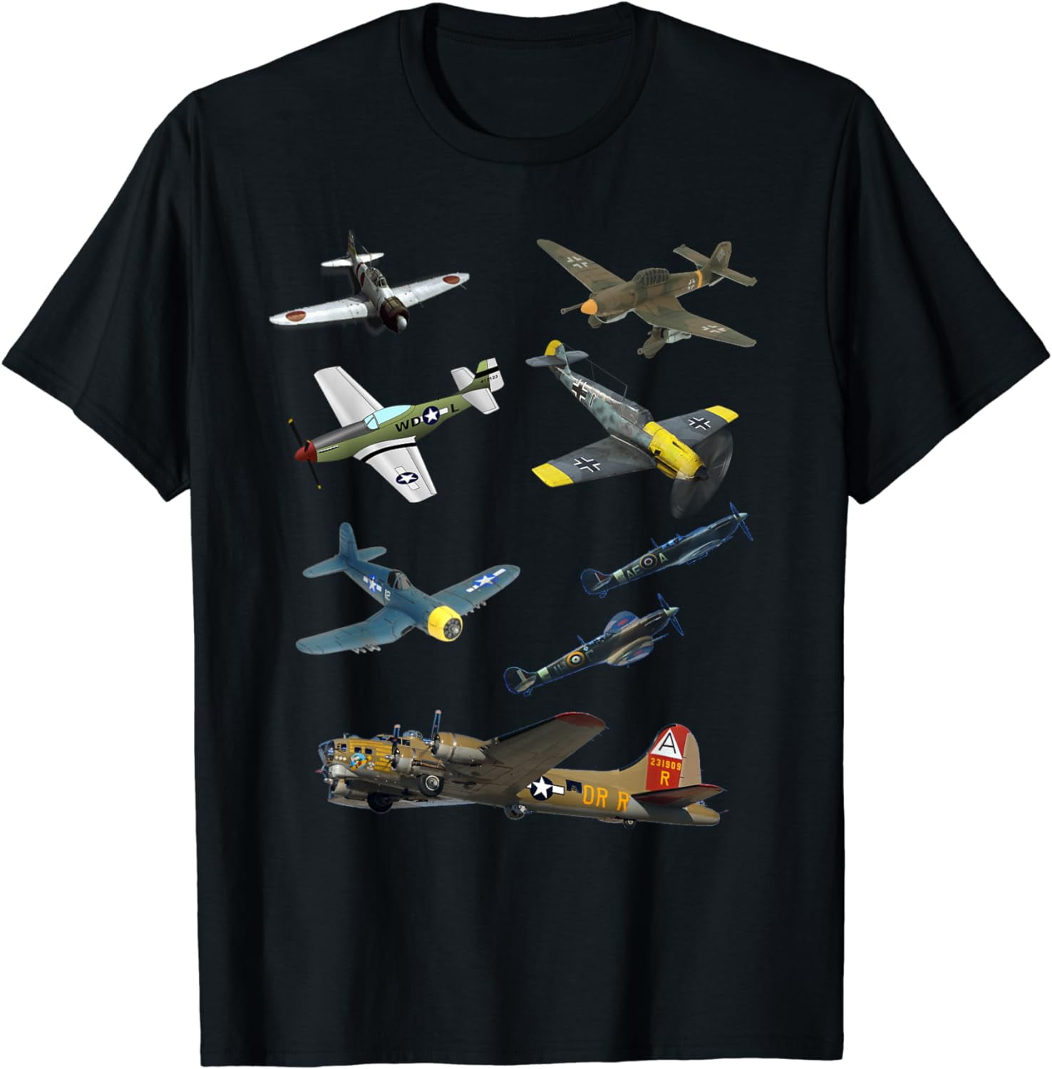 WW2 Planes Warbirds P51 Mustang Spitfire Messerschmitt T-Shirt ...