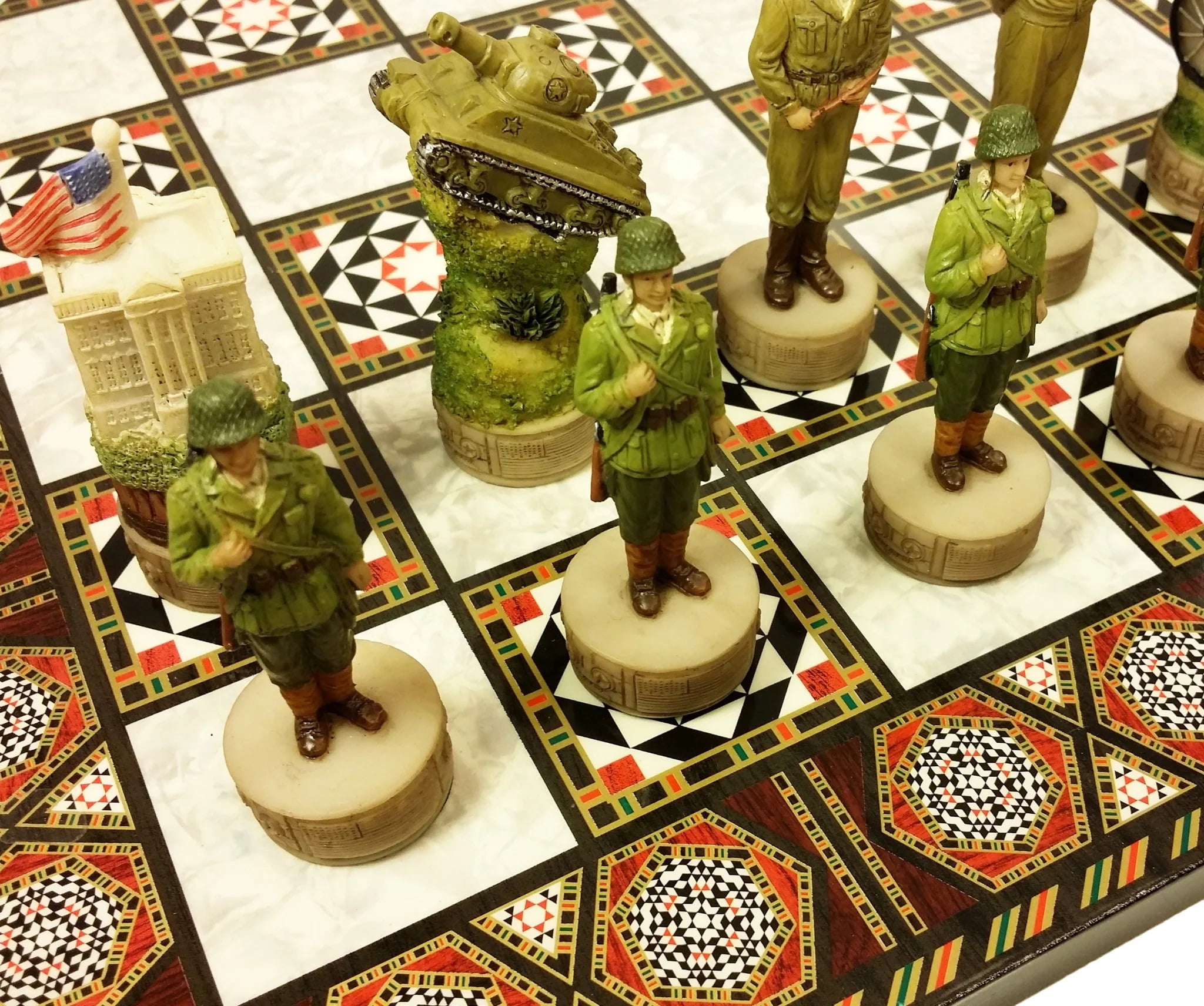 WW2 US vs GERMANY CHESS SET W/ 17" Mosaic Color Board World War 2 ...