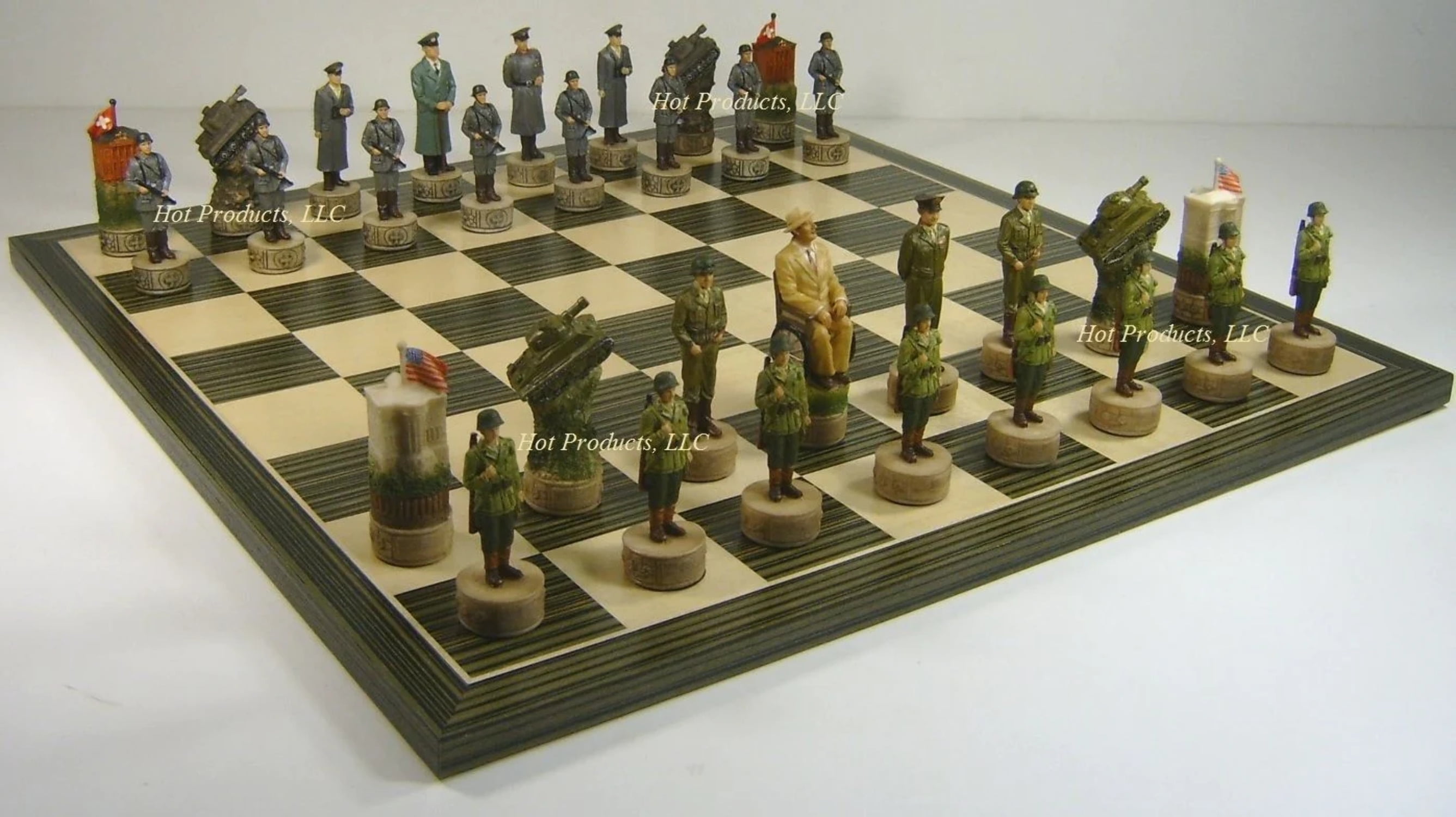 WW2 US vs GERMANY Chess Set W/ 17 1/4 inch EBONY MAPLE WOOD BOARD ...