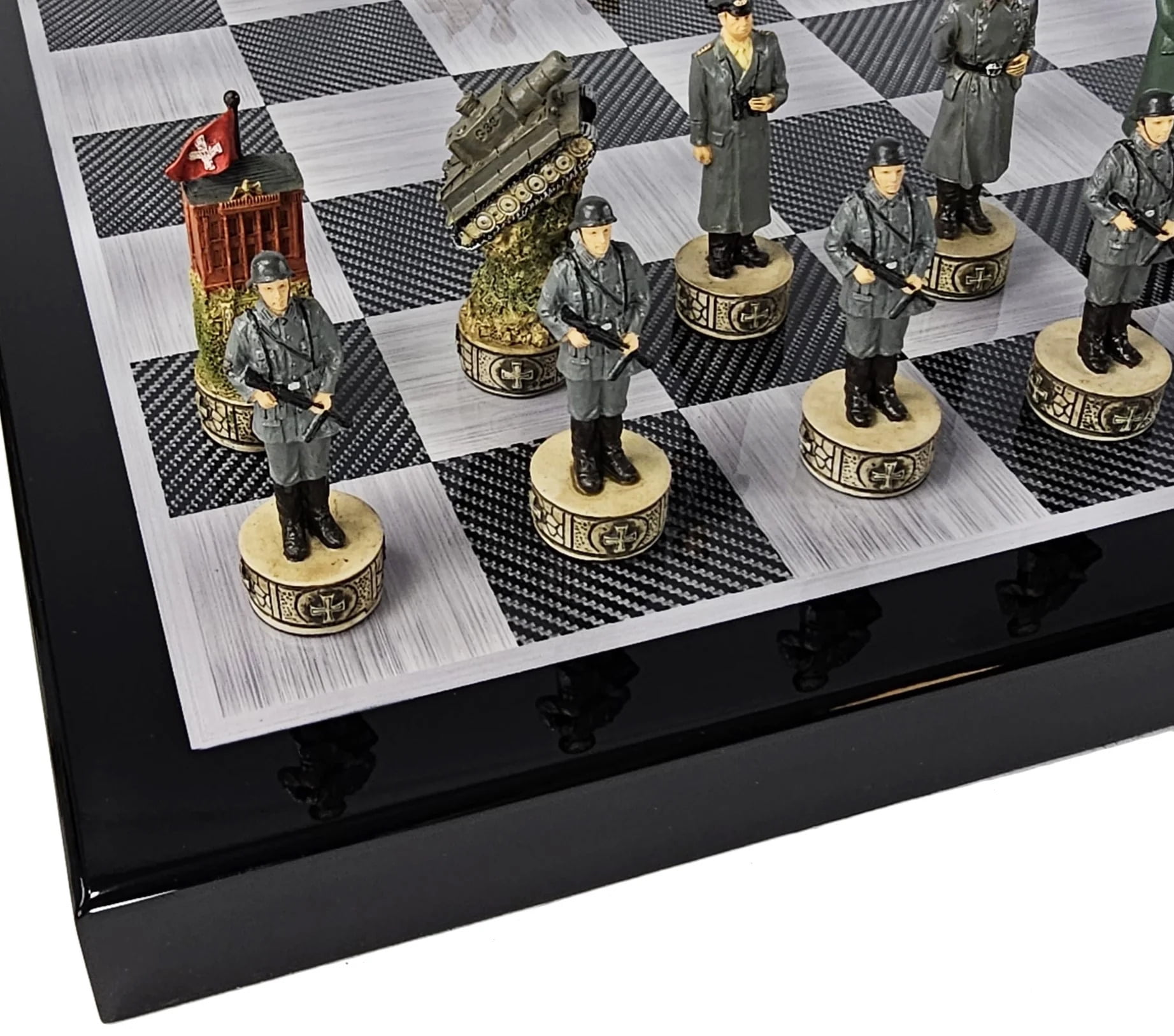 WW2 US vs GERMANY Chess Set W/ 18" Carbon Fiber Color Board World War 2 ...