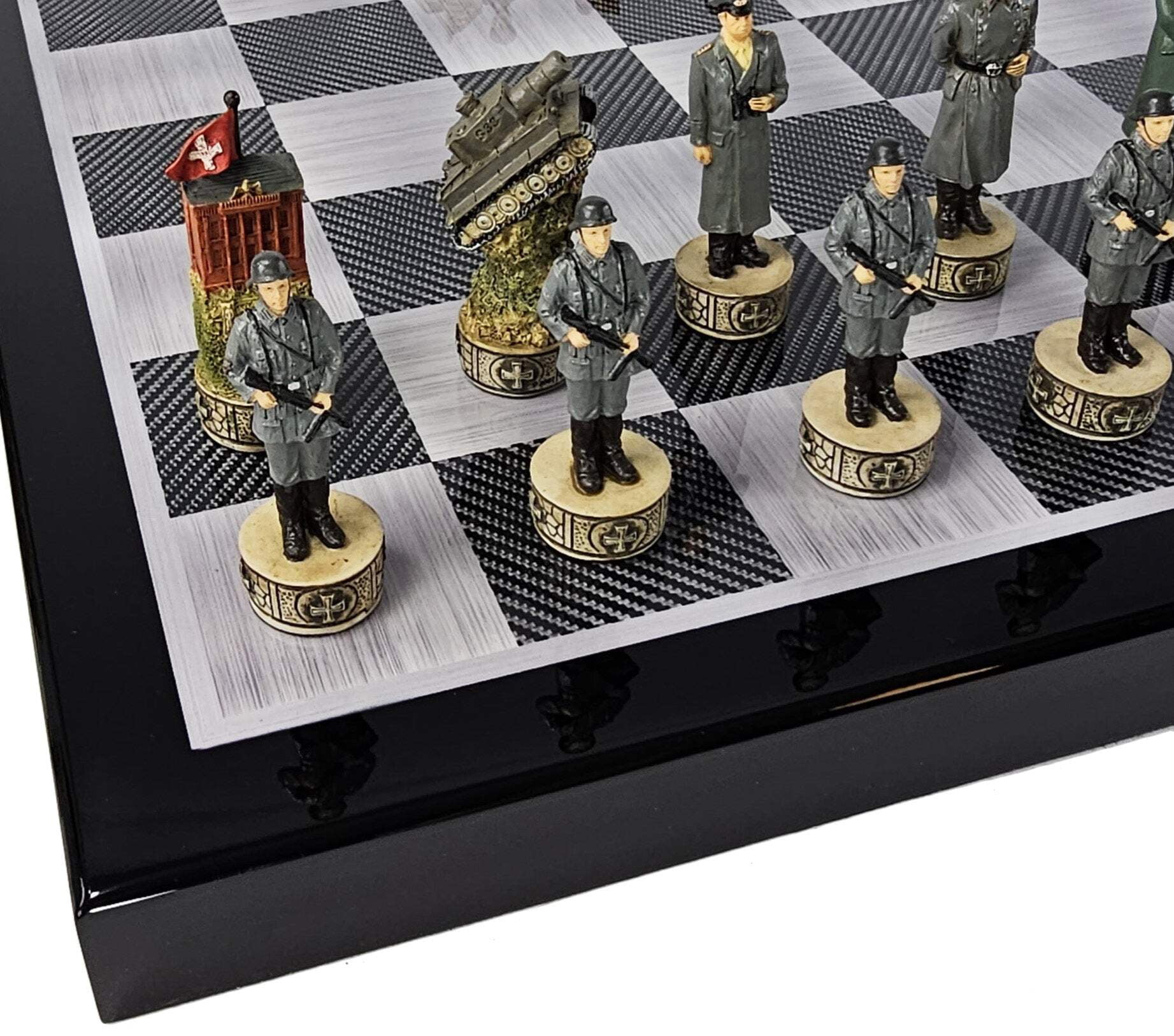 WW2 US vs GERMANY Chess Set W/ 18" Carbon Fiber Color Board World War 2 ...