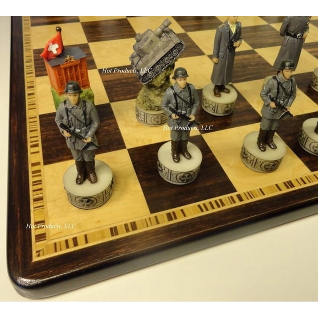 WW2 US vs Germany Chess Set W/ 17" Ebony Birdseye Maple Wood Board ...