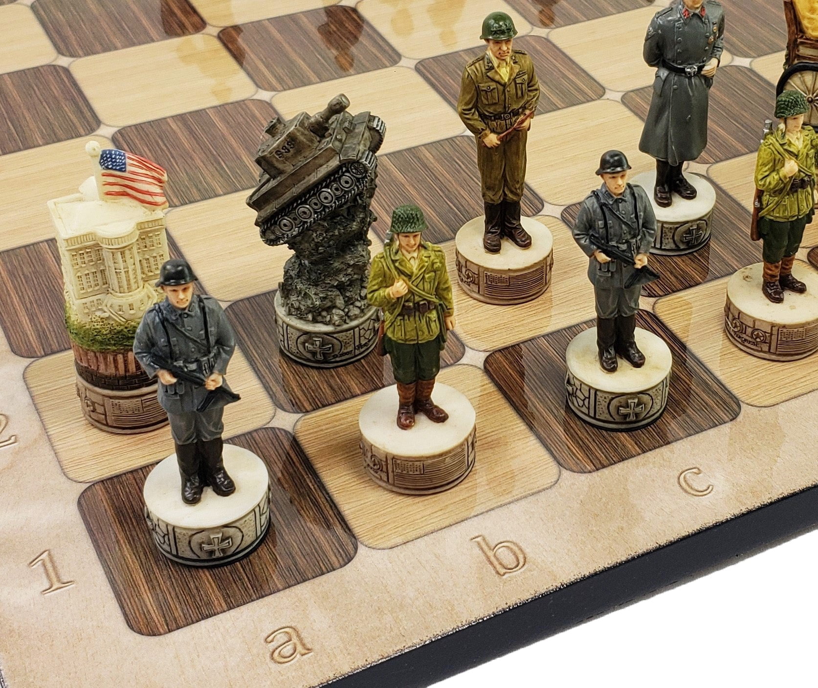 WW2 US vs Germany Chess Set W/ 17" Rustic Maple & Ebony Color Board ...