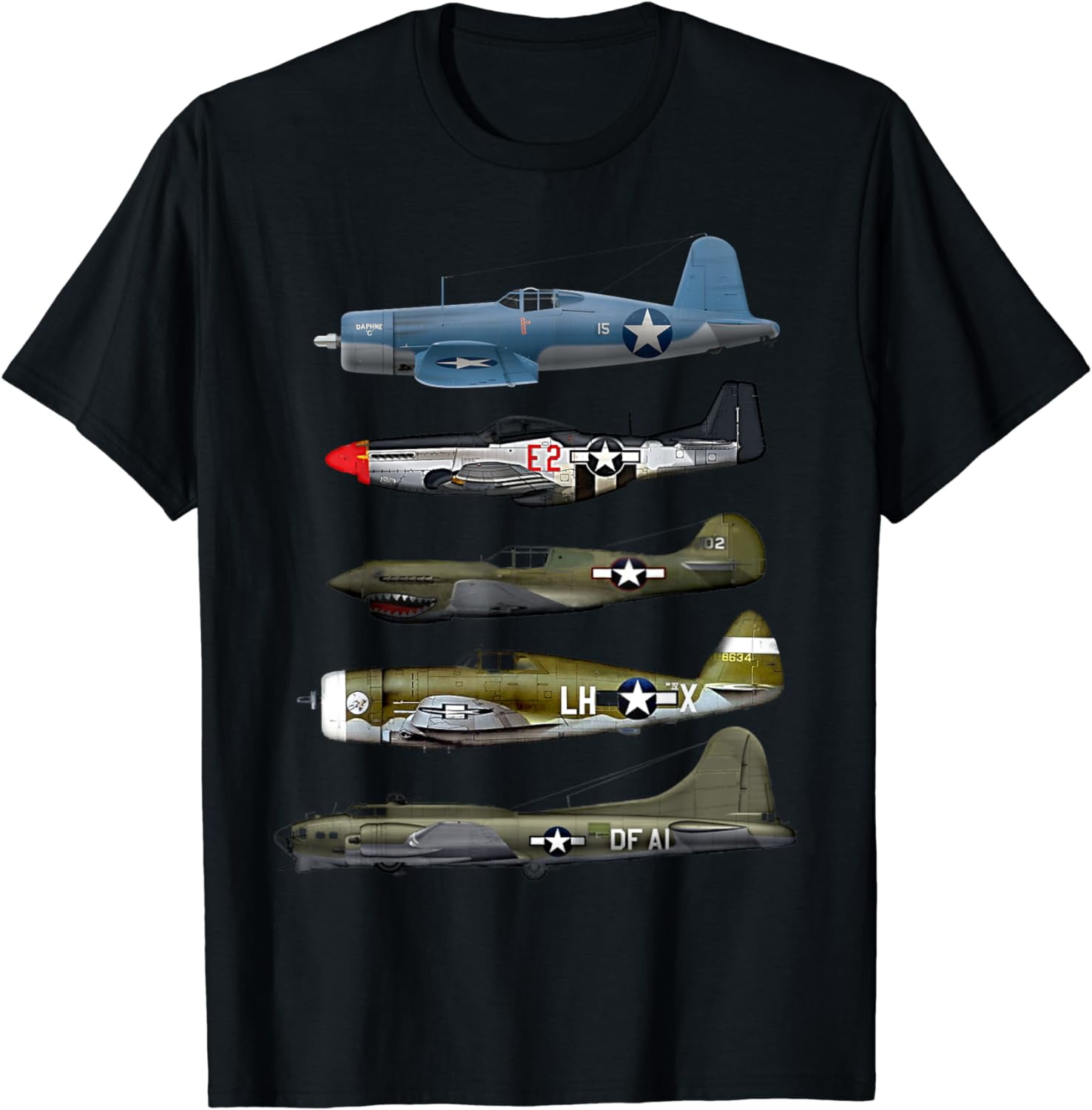WW2 Warplane B-17 P51 Mustang F4U Corsair P40 Warhawk Gift T-Shirt ...