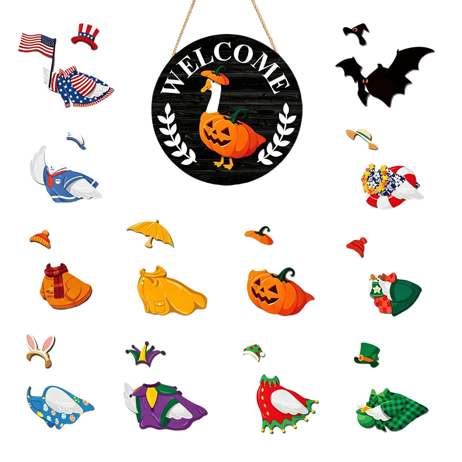 WWC Interchangeable Goose Welcome Wooden Sign, Seasonal Door Hanger ...