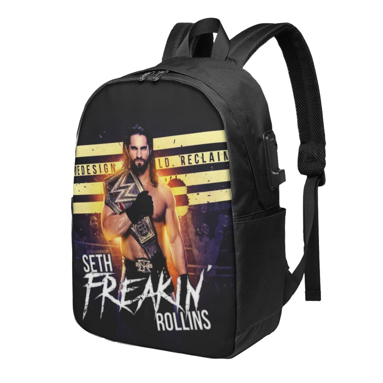 WWE Backpack with USB Charging Port Daypack Laptop Backpack Camping ...