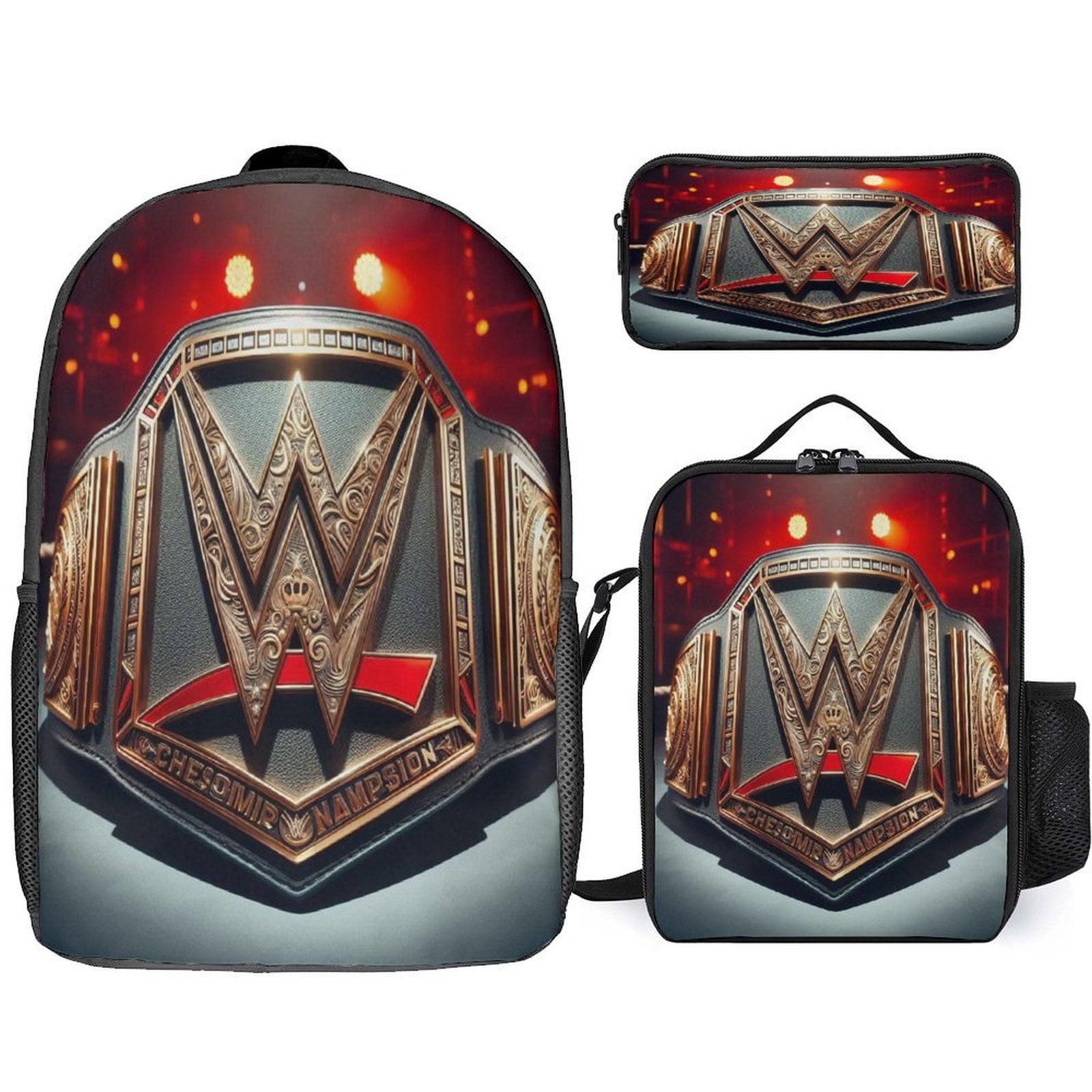 WWE Backpac Set 3d Backpac Bookbag 3 Pice with Lunch Box Lunch Bag and ...