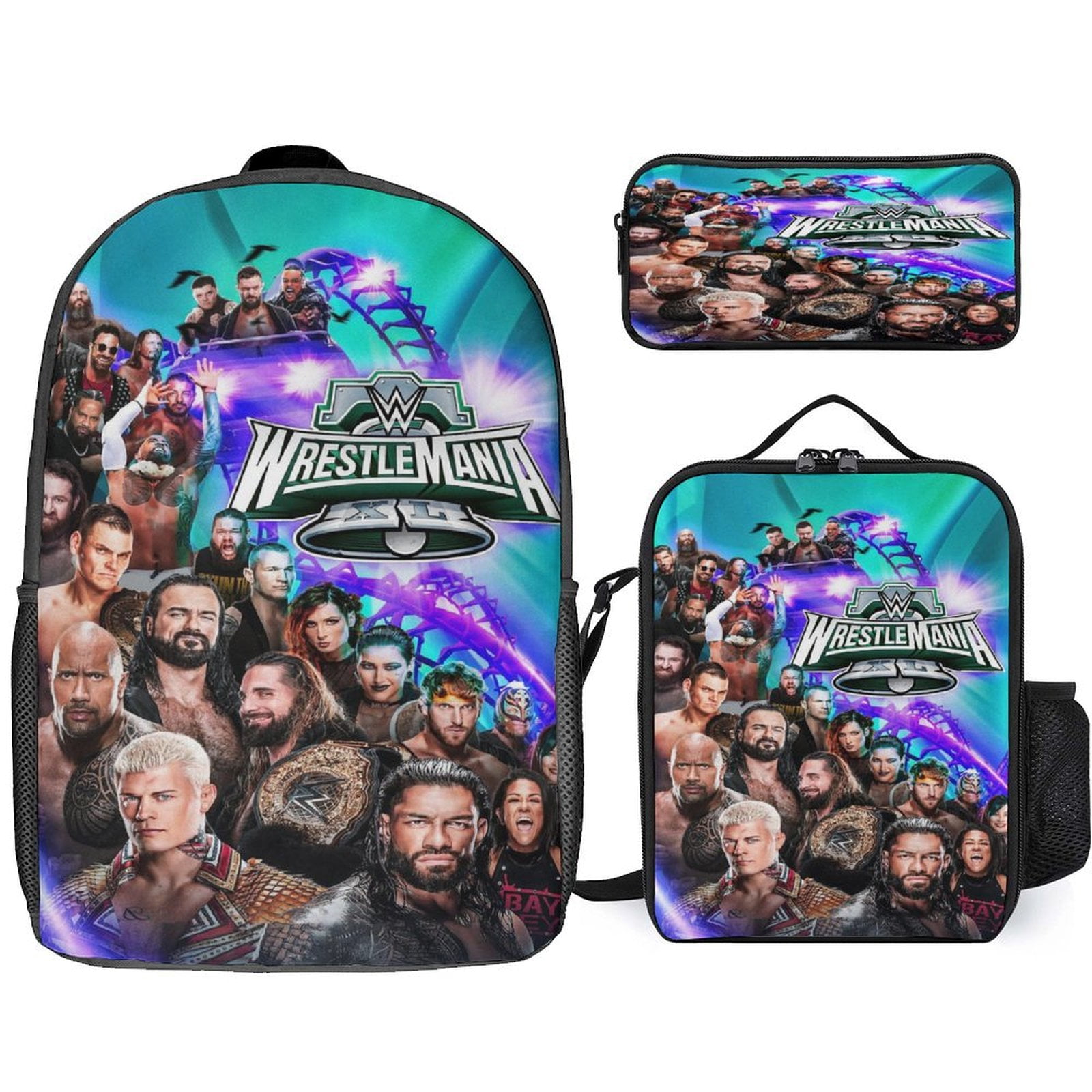 WWE Backpac Set 3d Backpac Bookbag 3 Pice with Lunch Box Lunch Bag and ...