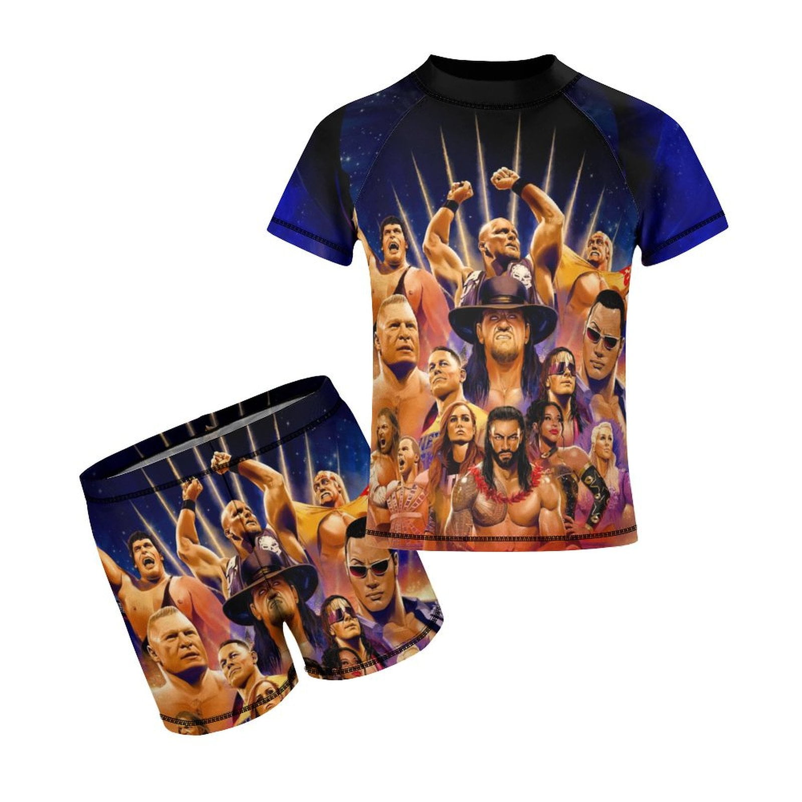 WWE Boys Rash Guard Set 2 Piece Swimsuits Short Sleeve Bathing Suits ...