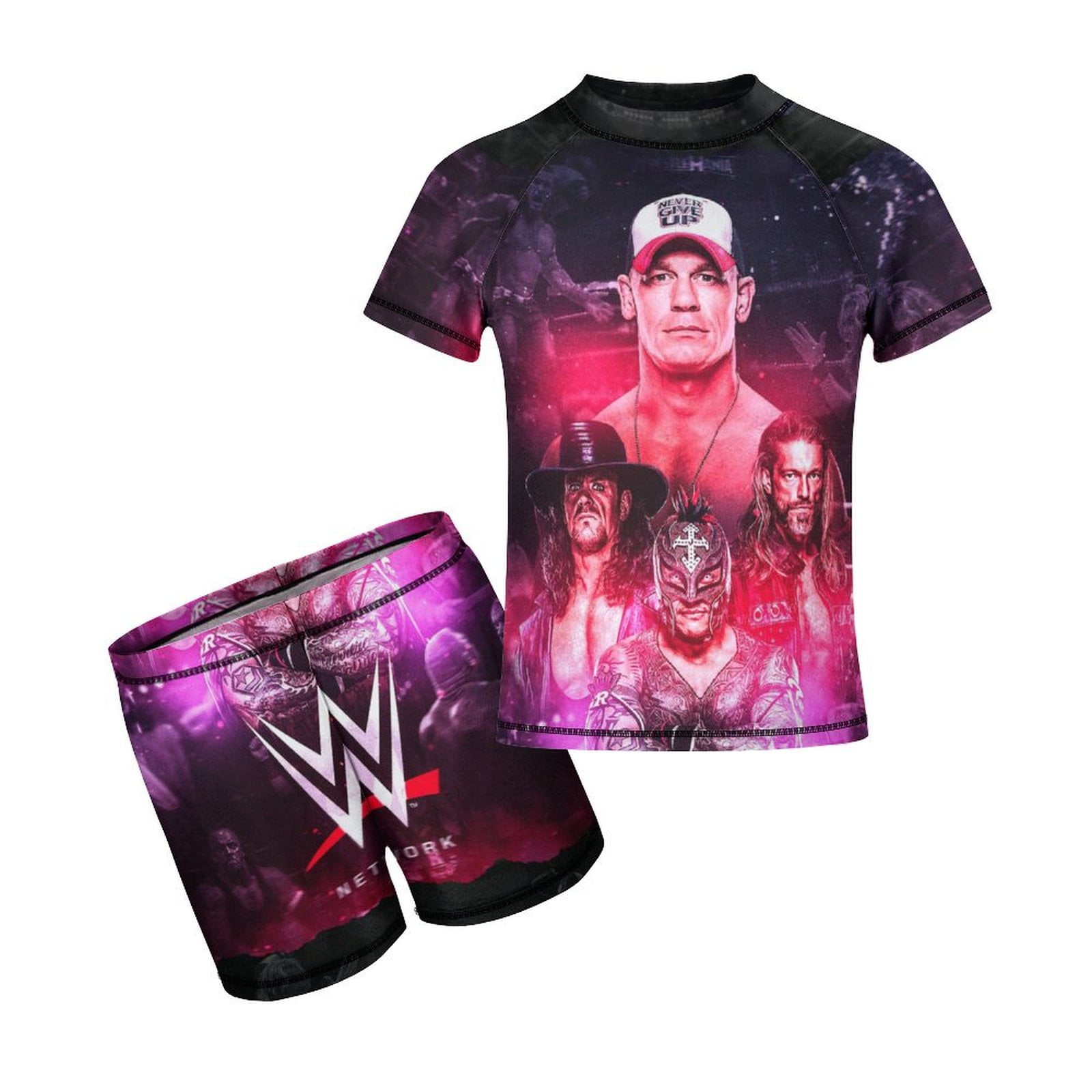 WWE Boys Rash Guard Set 2 Piece Swimsuits Short Sleeve Bathing Suits ...
