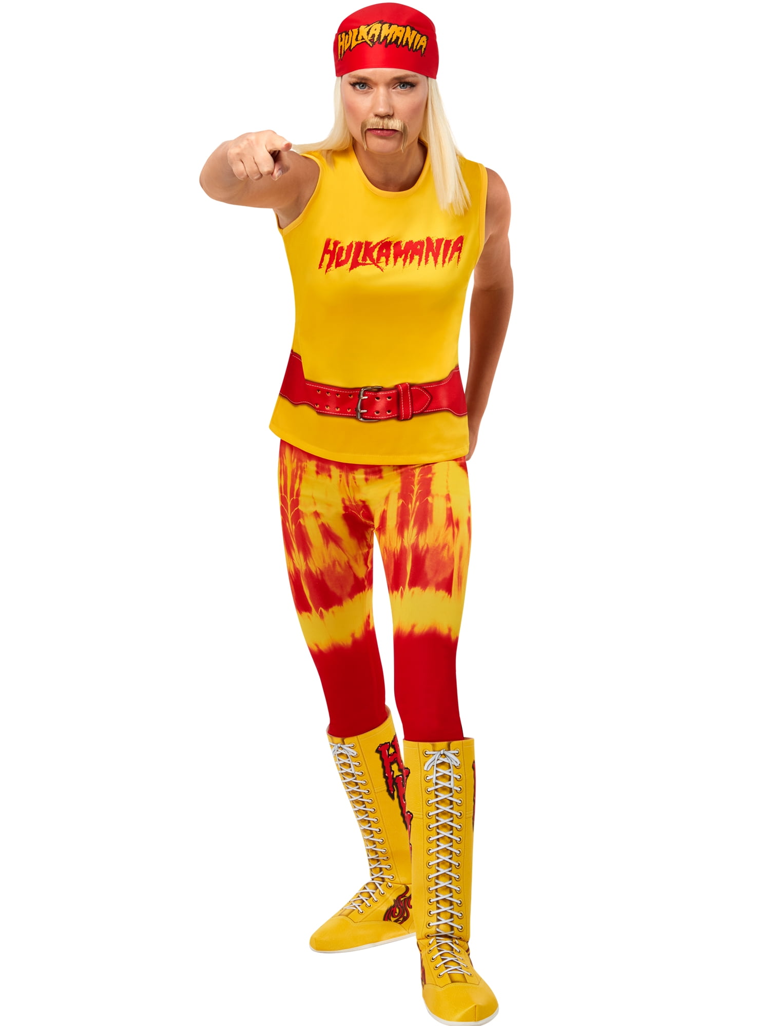 WWE Hulk Hogan Halloween Women's Wrestler Costume with Bandana, Boa ...