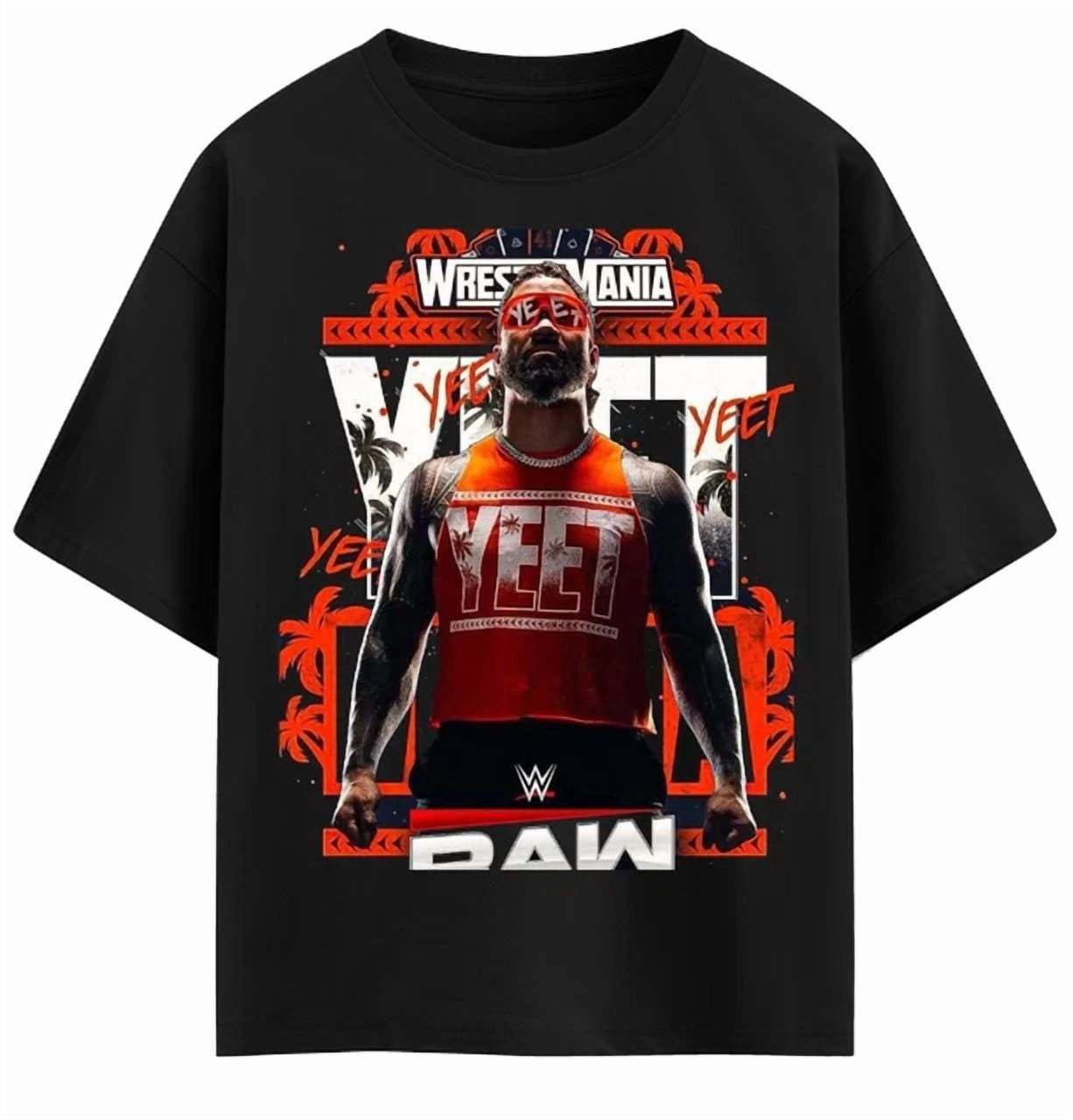 WWE Jey Uso Black T-Shirt , Yeet Wrestlemania Superstar Standing Pose ...