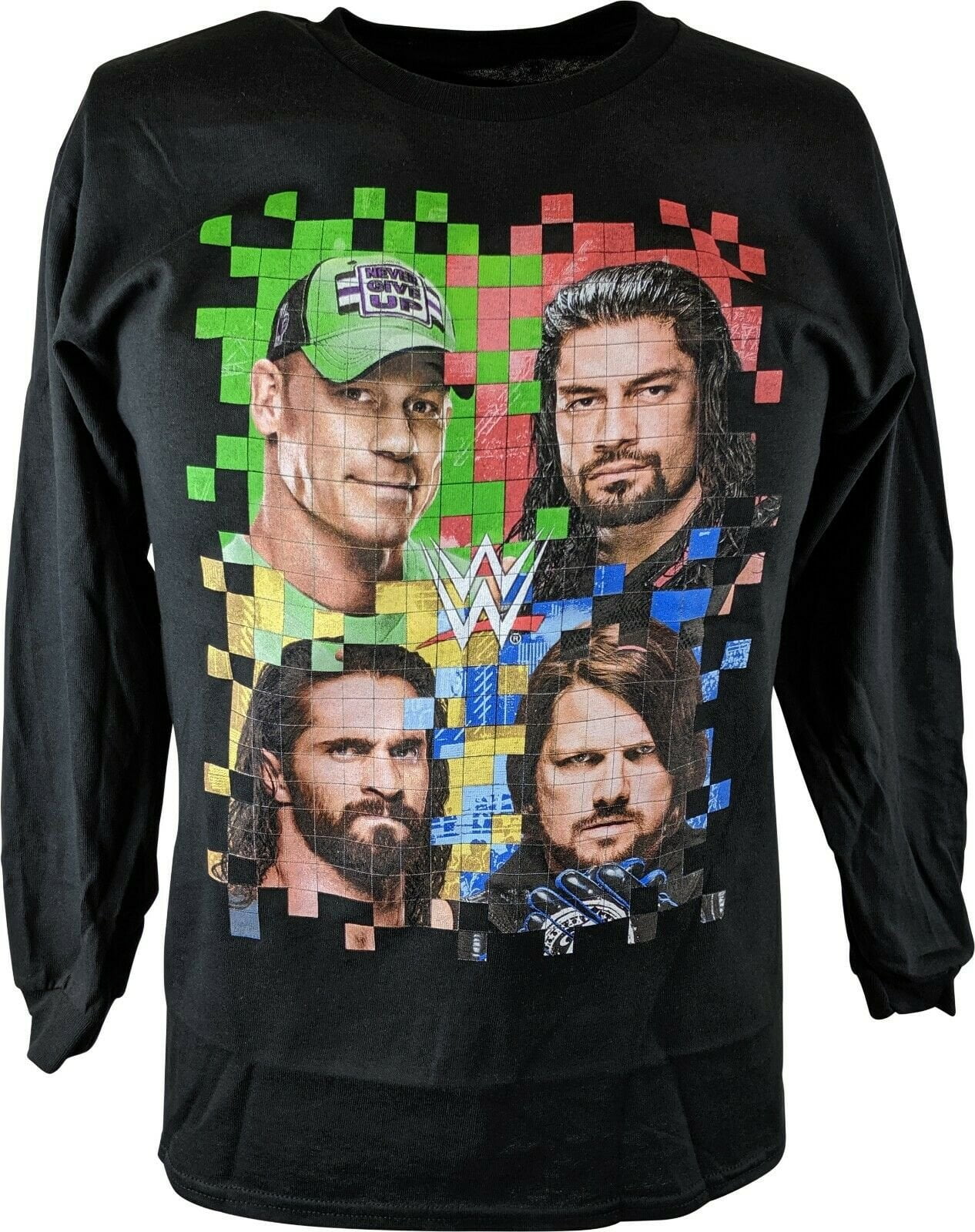 WWE Long Sleeve Boys Kids Color Grid T-shirt Cena Reigns Rollins Styles ...