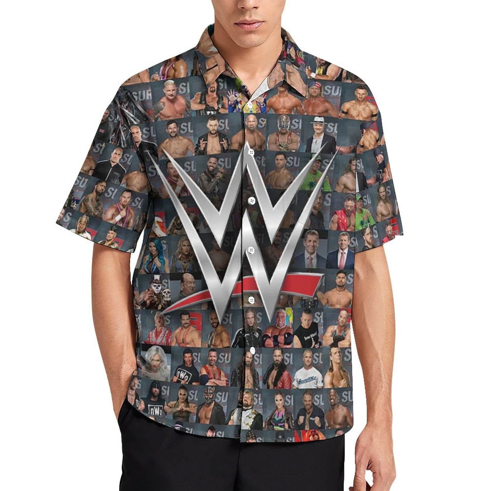 WWE Men's Hawaiian Shirts Short Sleeve Button Down Casual Shirts Summer ...