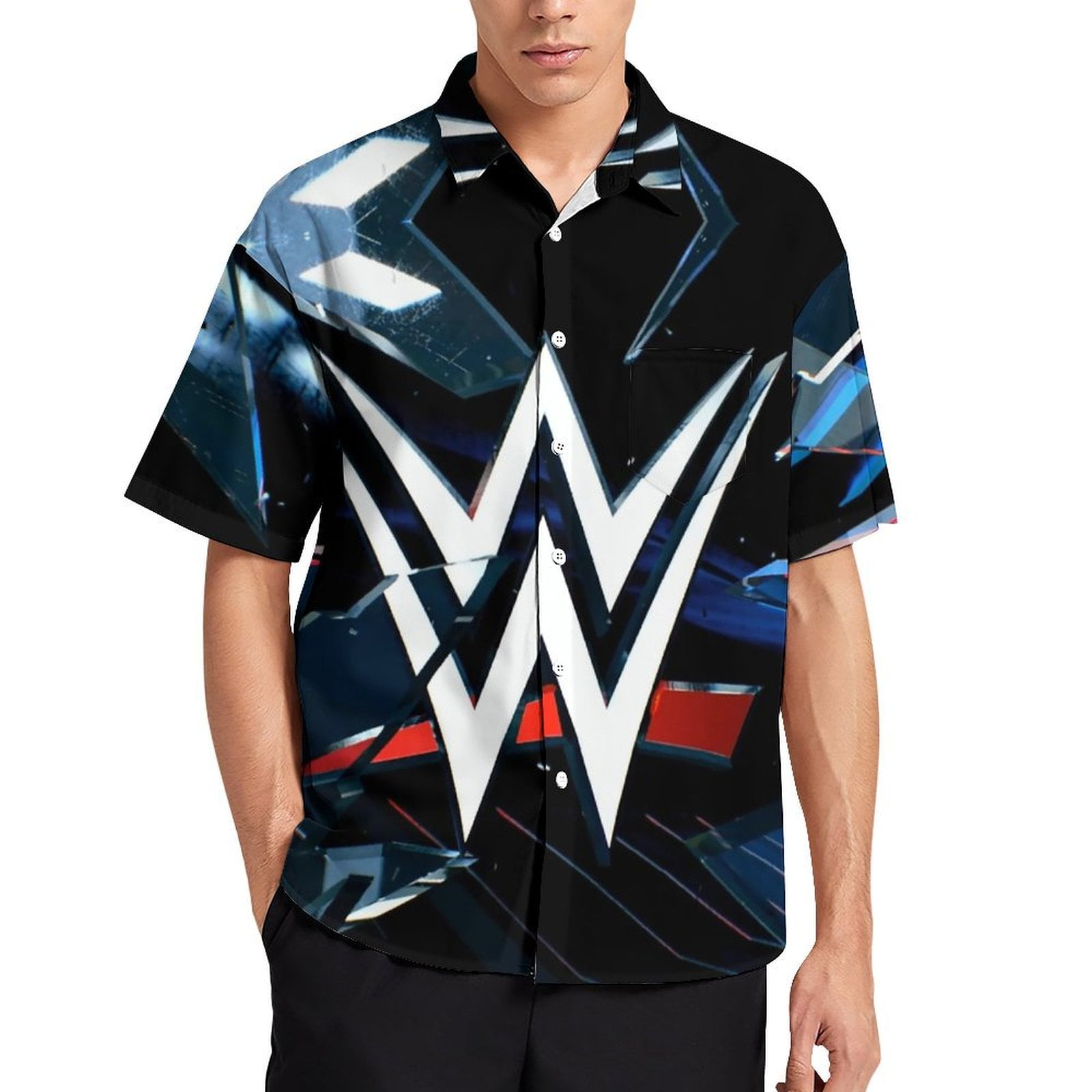 WWE Men's Hawaiian Shirts Short Sleeve Button Down Casual Shirts Summer ...