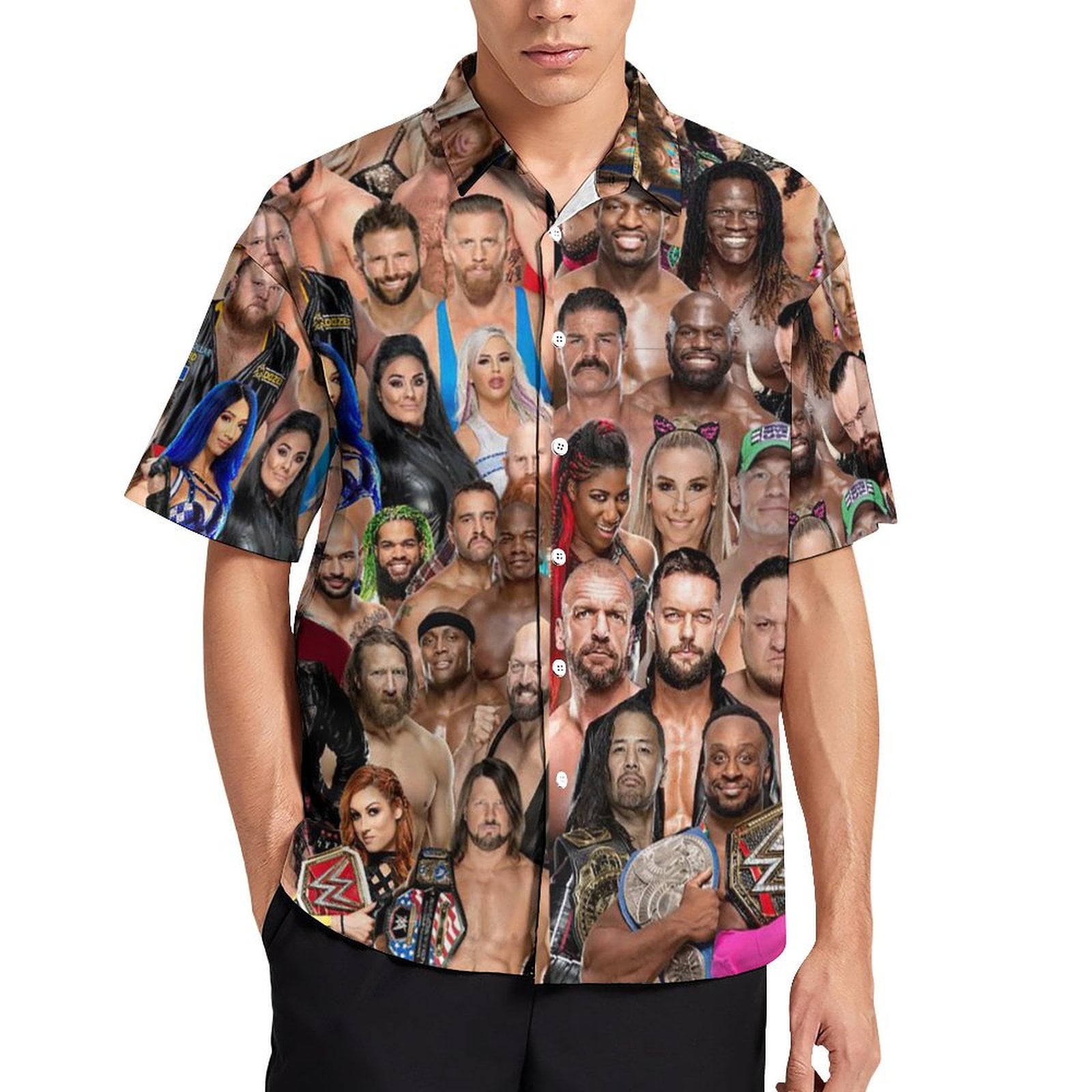 WWE Men's Hawaiian Shirts Short Sleeve Button Down Casual Shirts Summer ...