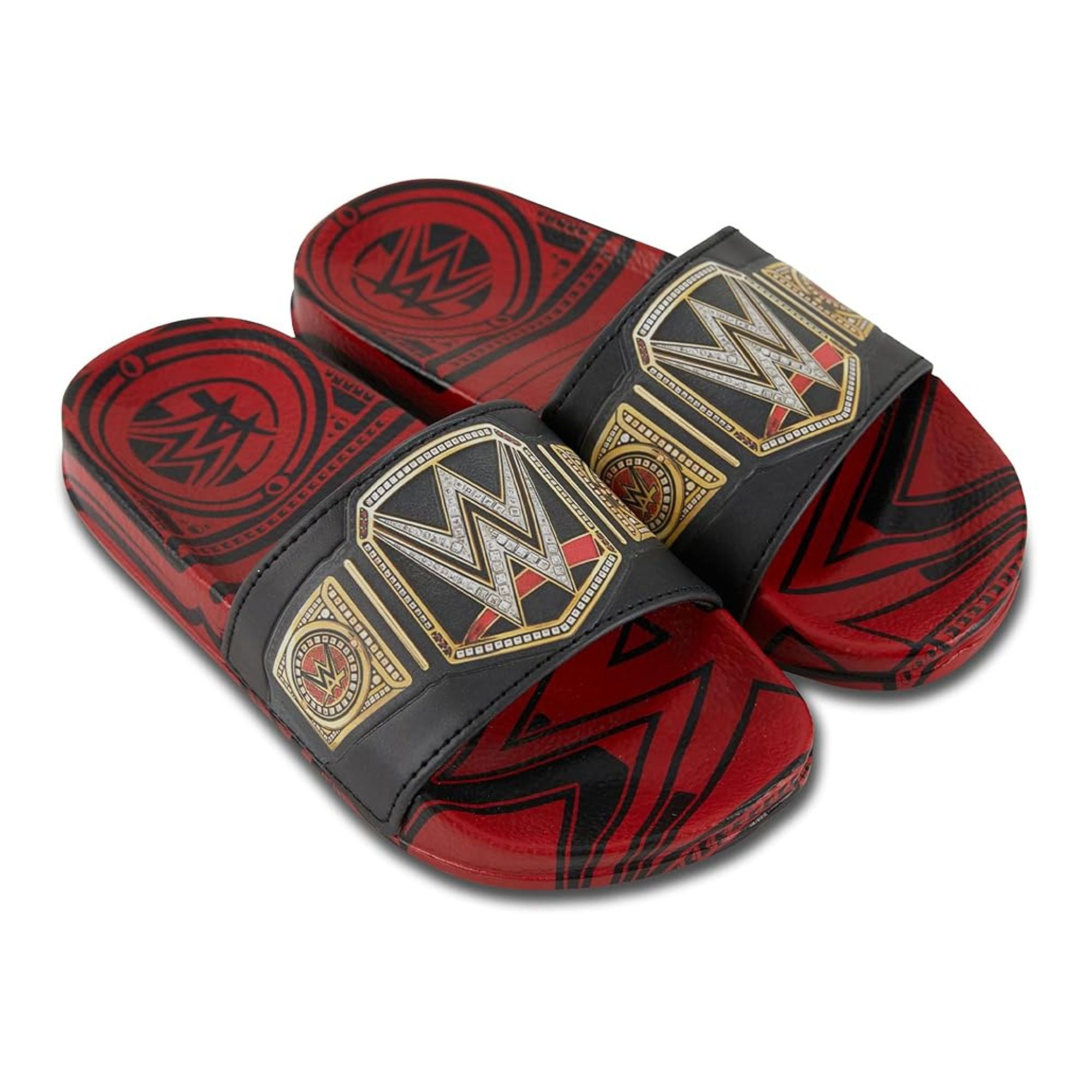 WWE Men’s Slides, Printed Championship Belt World Wrestling Slip-on ...