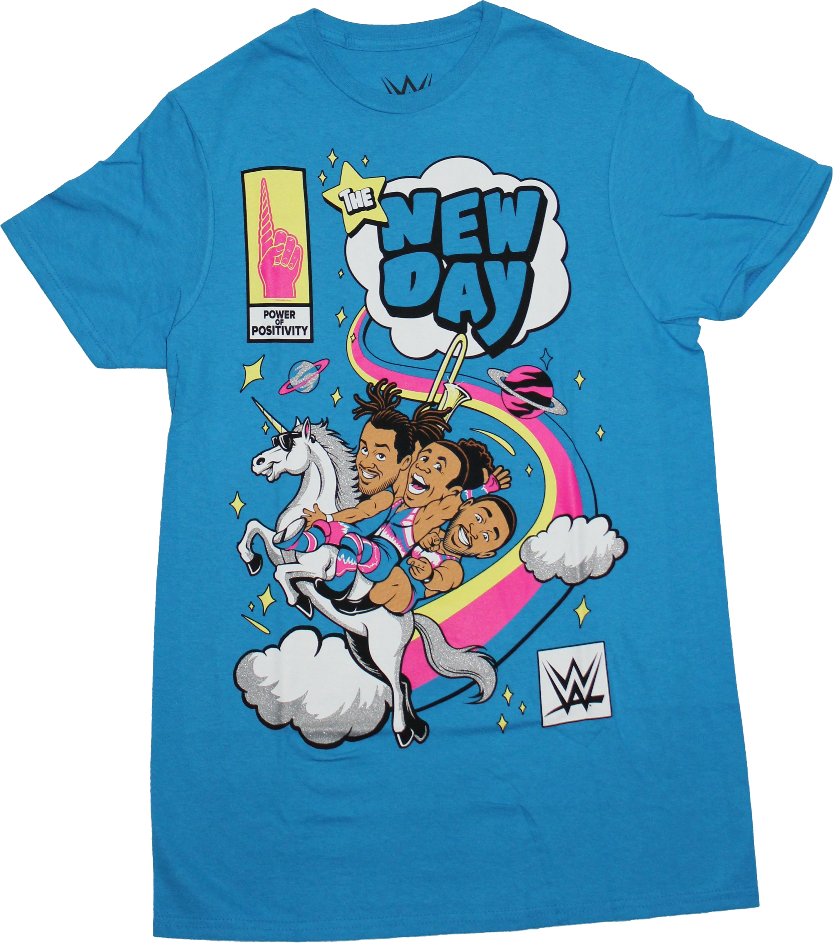WWE Mens T-Shirt - The New Day Riding Glittery Unicorn Image (Small ...