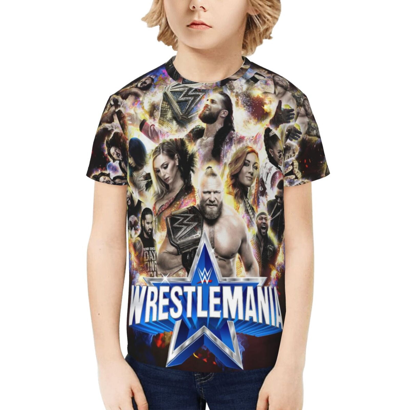 W-W-E T Shirts, 3D Print Cartoon Graphics T Shirt, Youth Crewneck T ...
