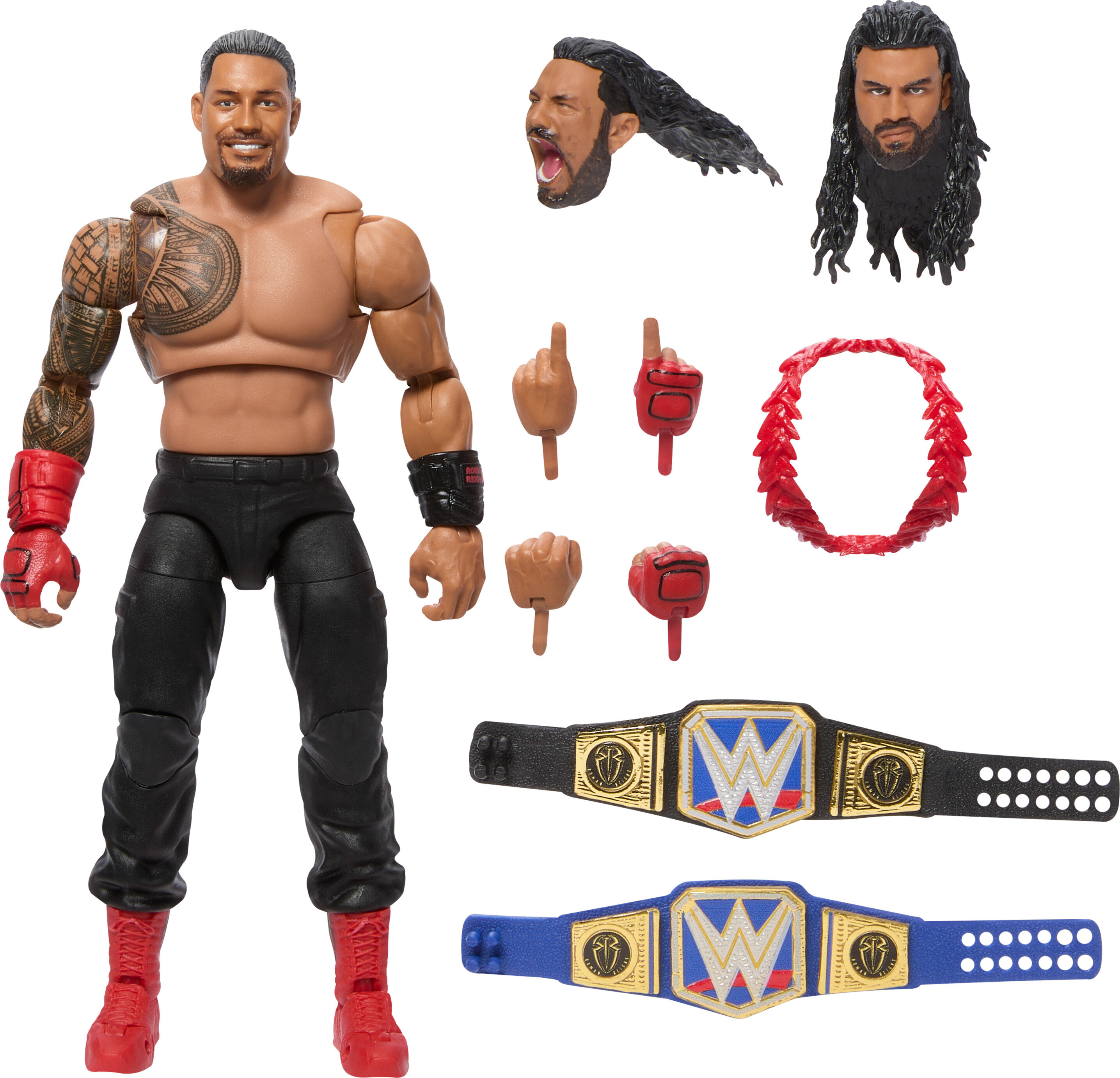 WWE Ultimate Edition Roman Reigns Action Figure & Accessories Set, 6-inch Collectible, 30 ...
