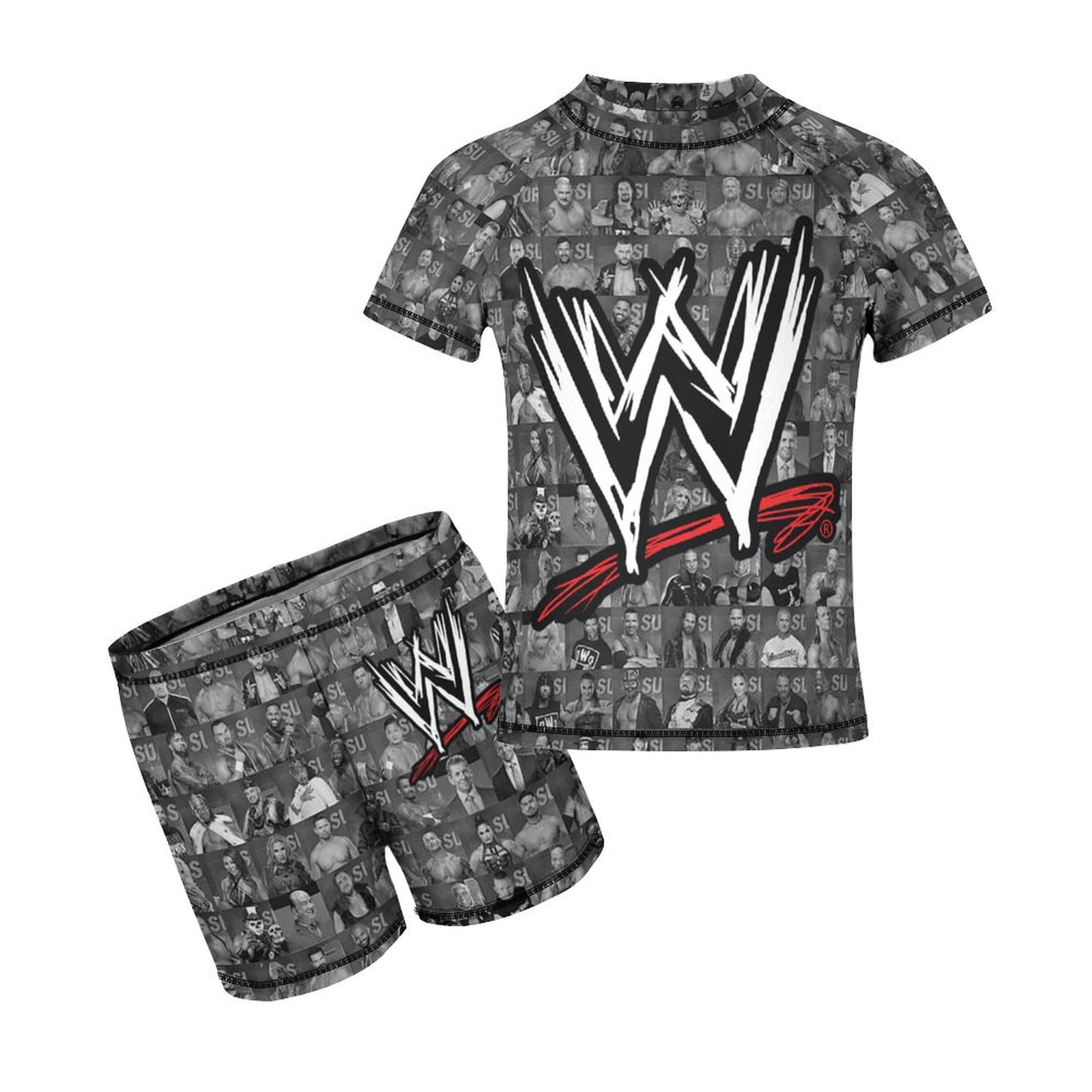 WWE WWE Boys Rash Guard Set 2 Piece Swimsuits Short Sleeve Bathing ...