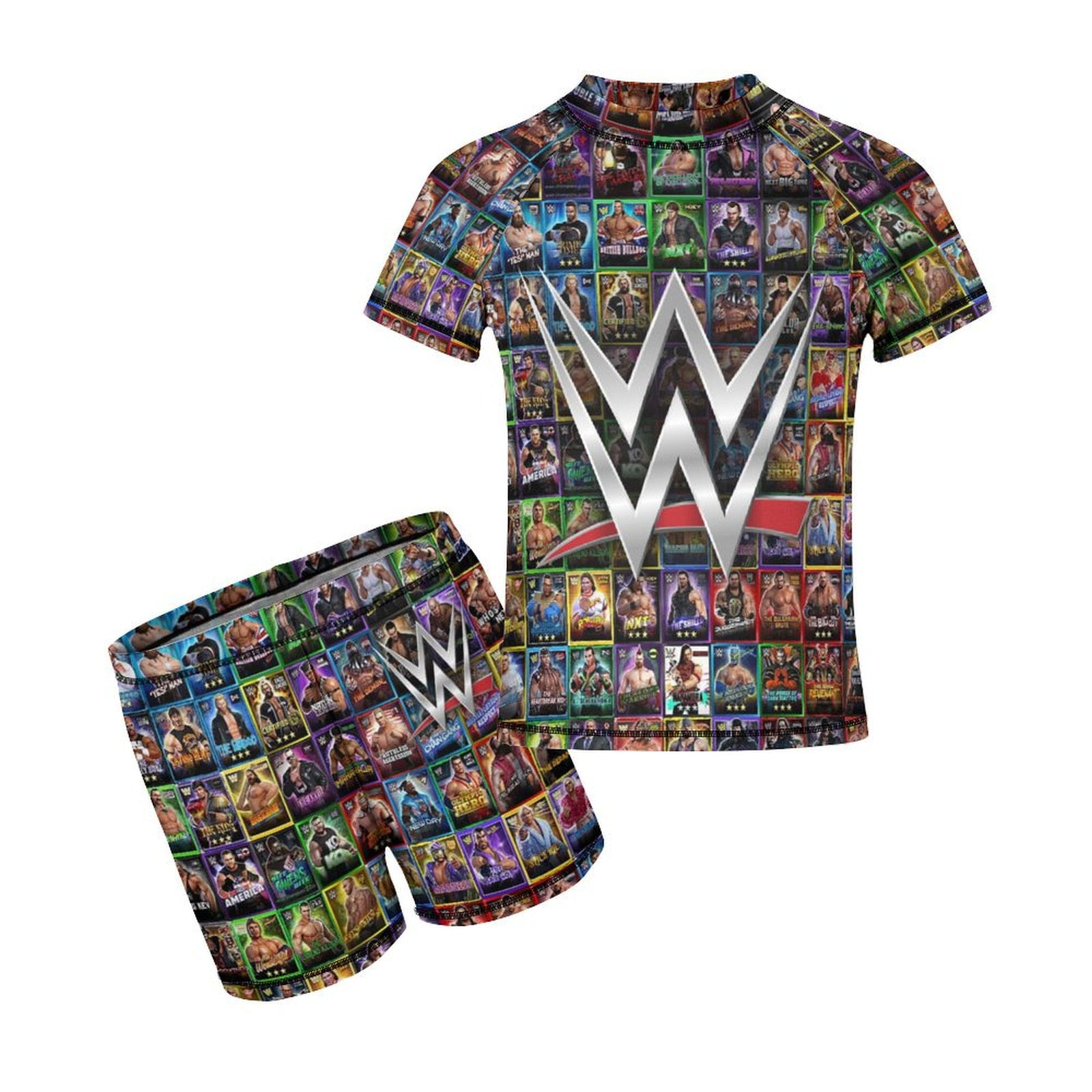 WWE WWE Boys Rash Guard Set 2 Piece Swimsuits Short Sleeve Bathing ...