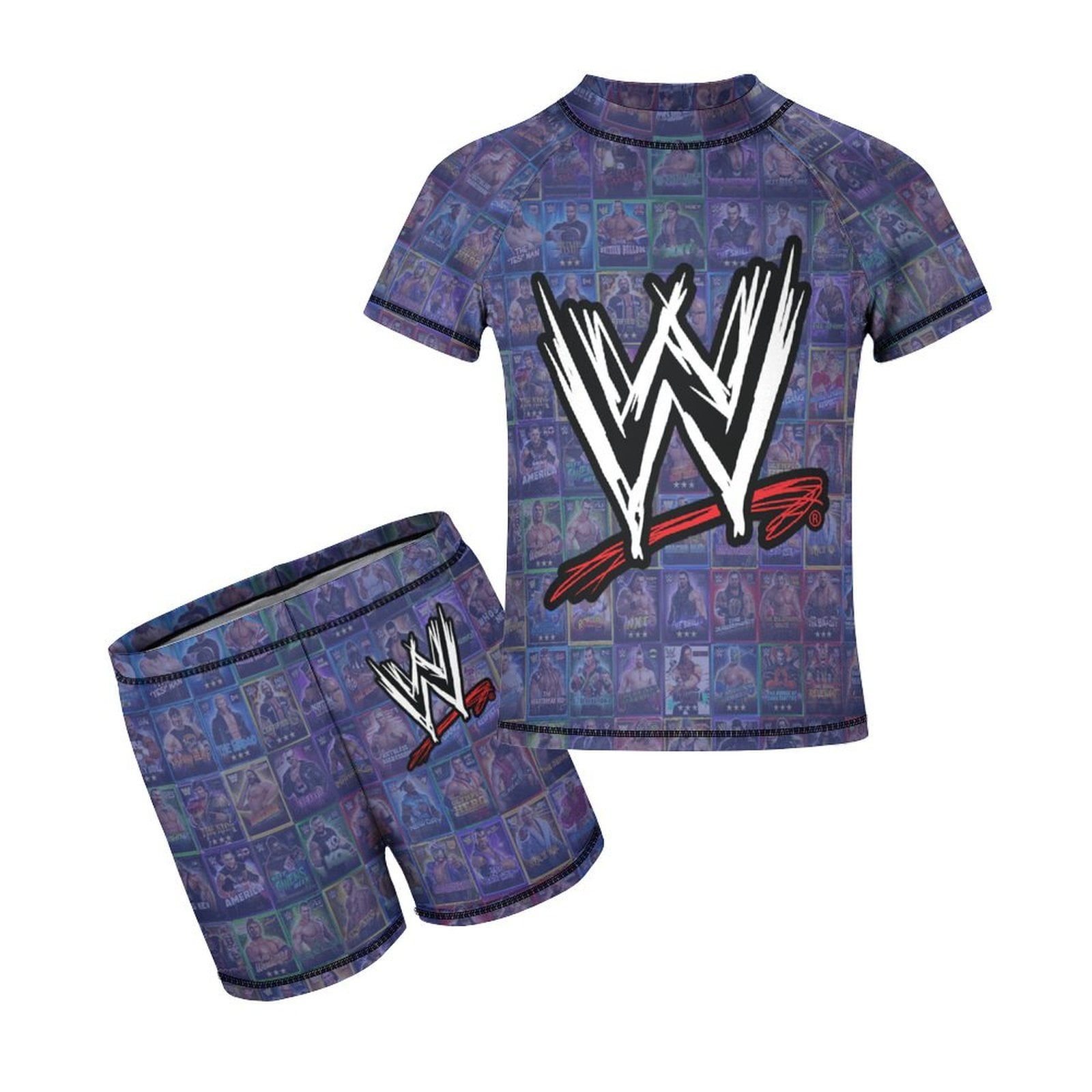 WWE WWE Boys Rash Guard Set 2 Piece Swimsuits Short Sleeve Bathing ...