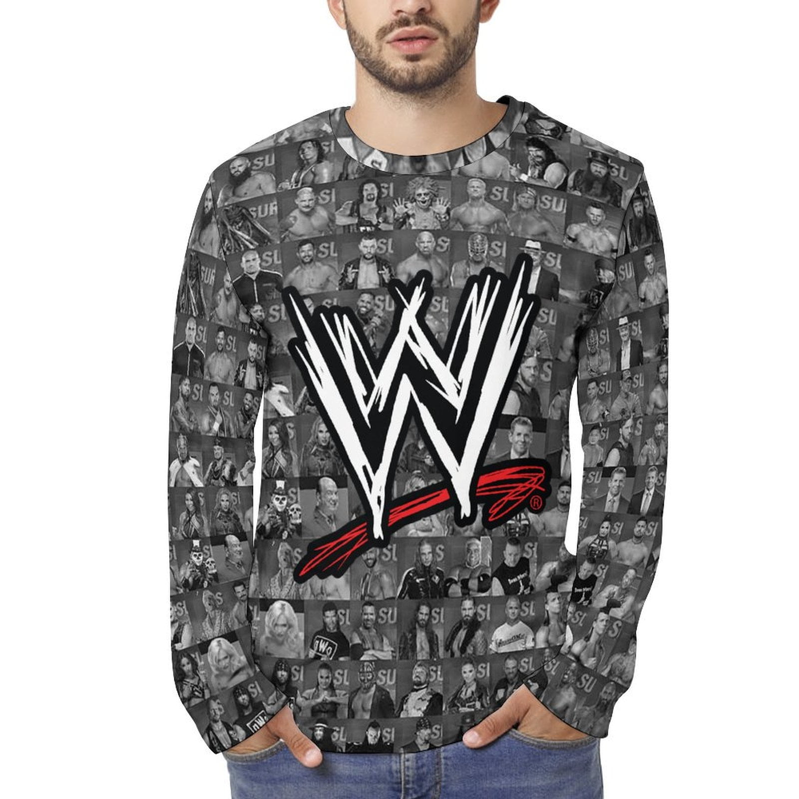 WWE WWE Mens 3D Print T-Shirt Crewneck Long Sleeve Tee Shirt - Walmart.com
