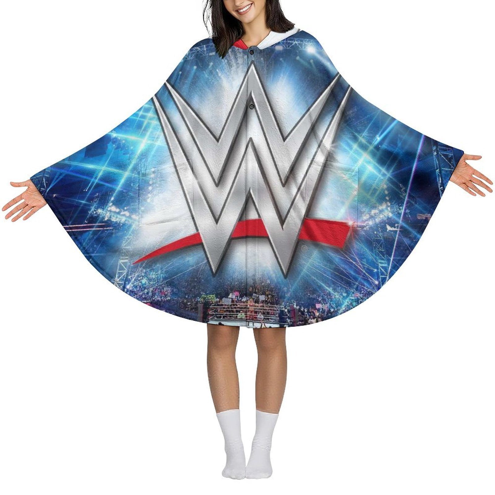 WWE Wearable Blanket Flannel Poncho Office Work Warm Cozy Shawl Blanket ...