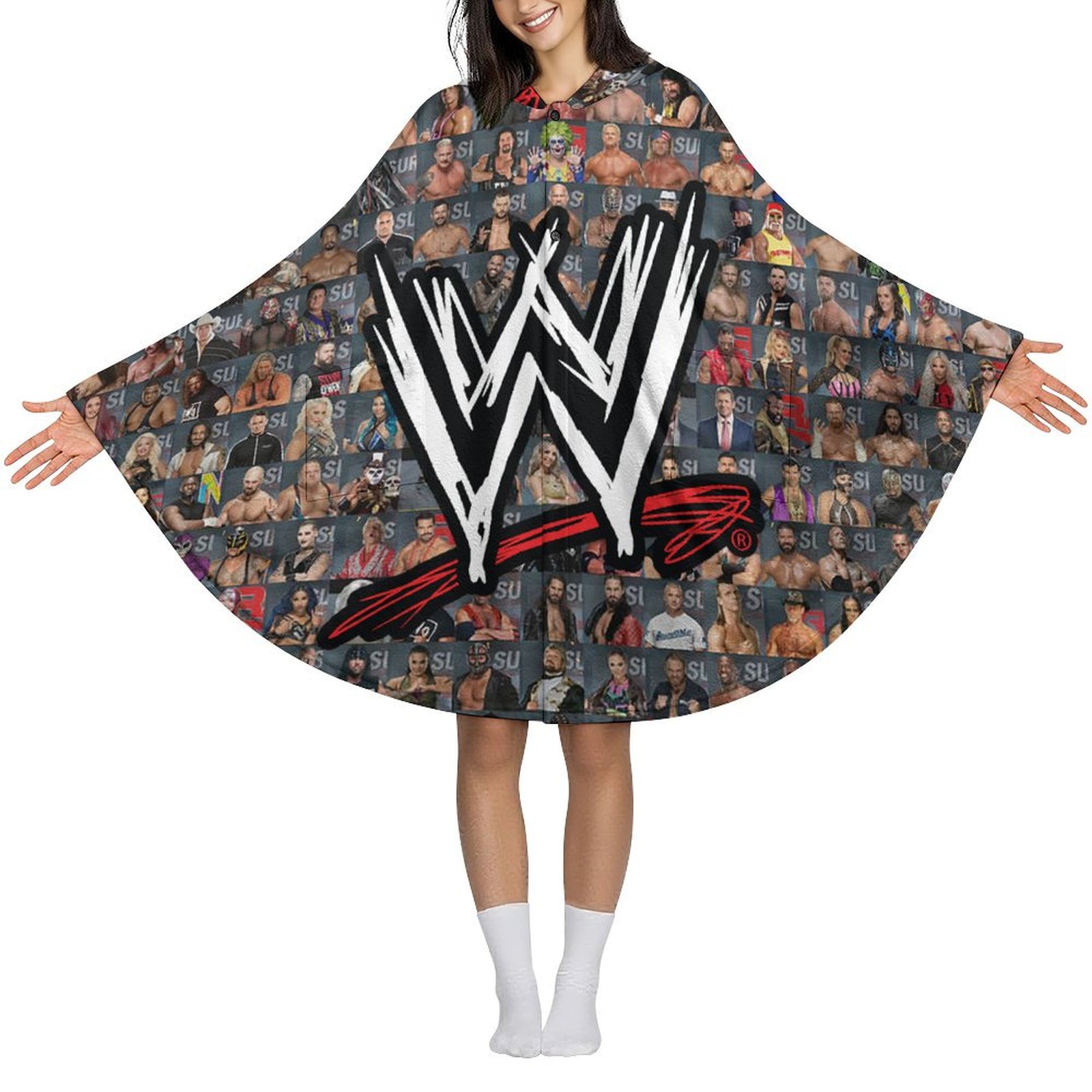 WWE Wearable Blanket Flannel Poncho Office Work Warm Cozy Shawl Blanket ...